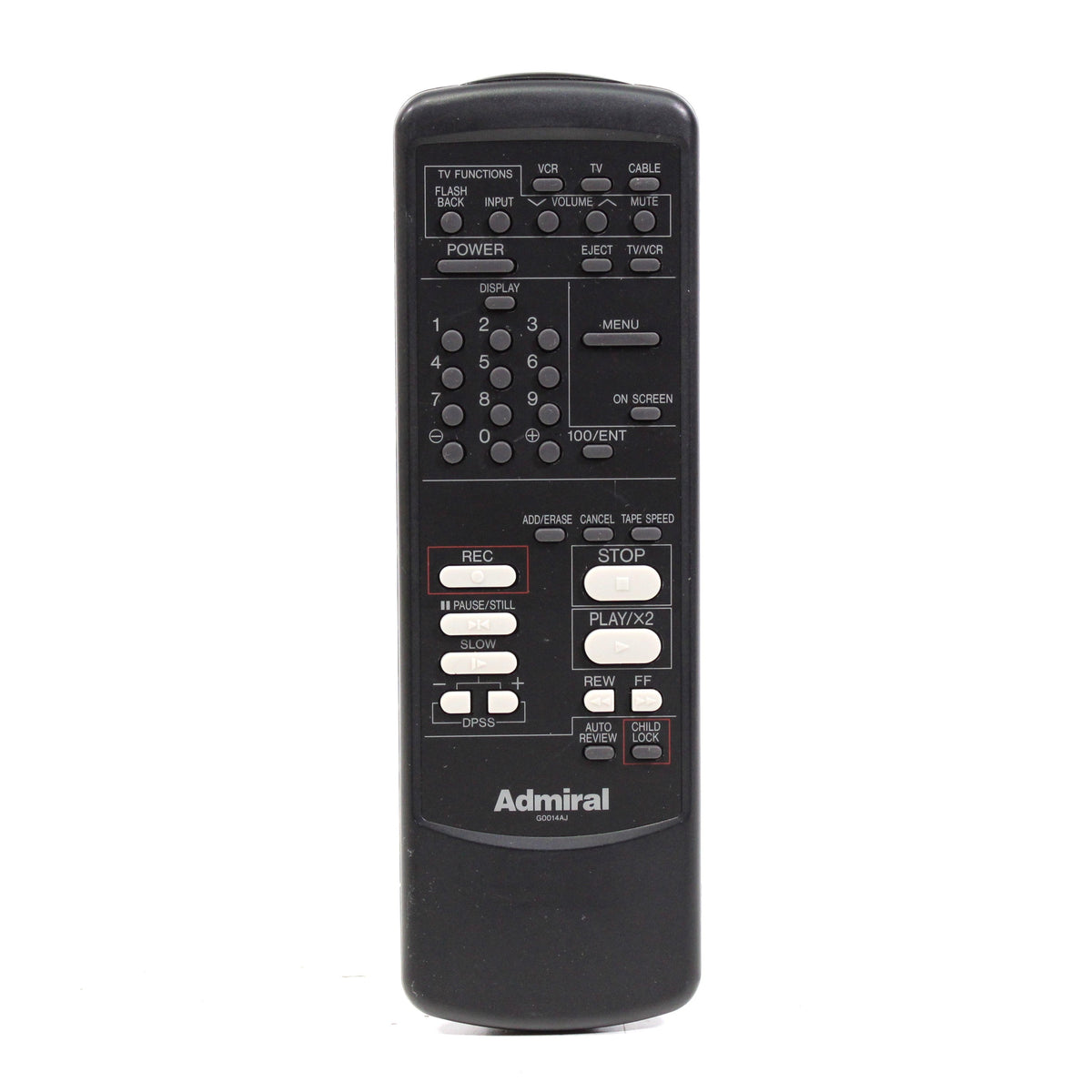Admiral G0014AJ Remote Control for VCR JSJ 20423 — SpenCertified
