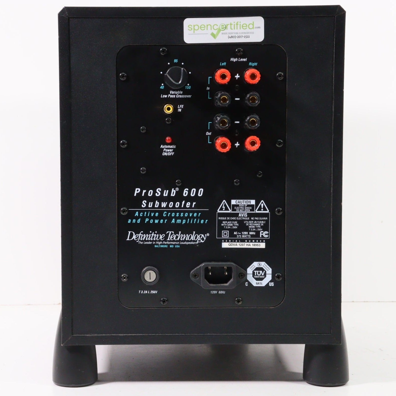 Definitive Technology ProSub 600 Subwoofer Powered 8" Woofer and Passi ...