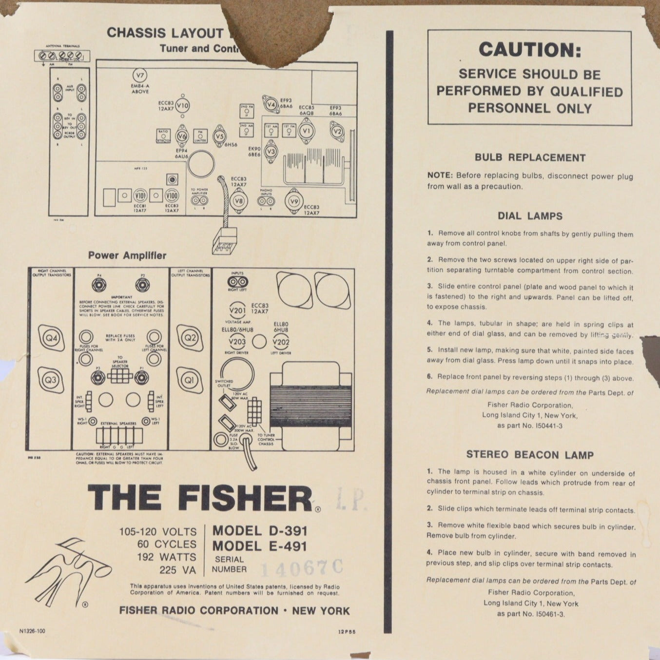 Fisher D-391 E-491 Diplomat Tube Stereo Console Record Player Cabinet