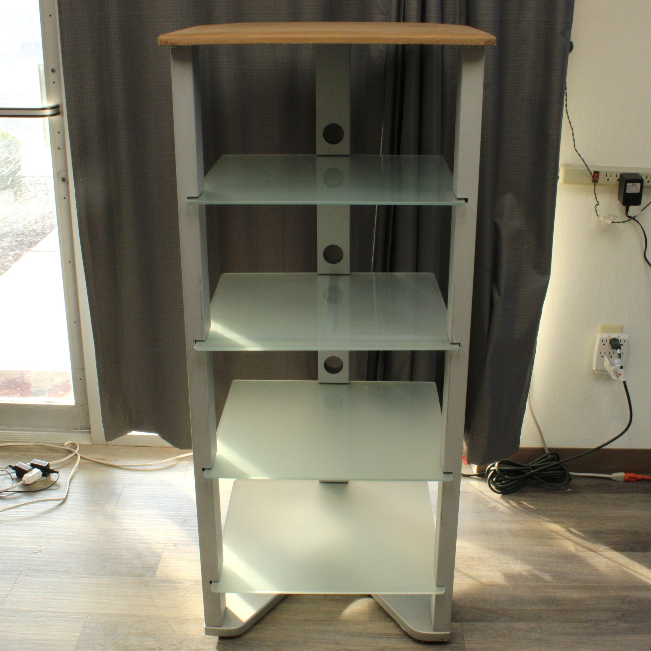 Frosted Glass Shelving Unit Assembled 4-Shelf Electronics Multimedia S ...