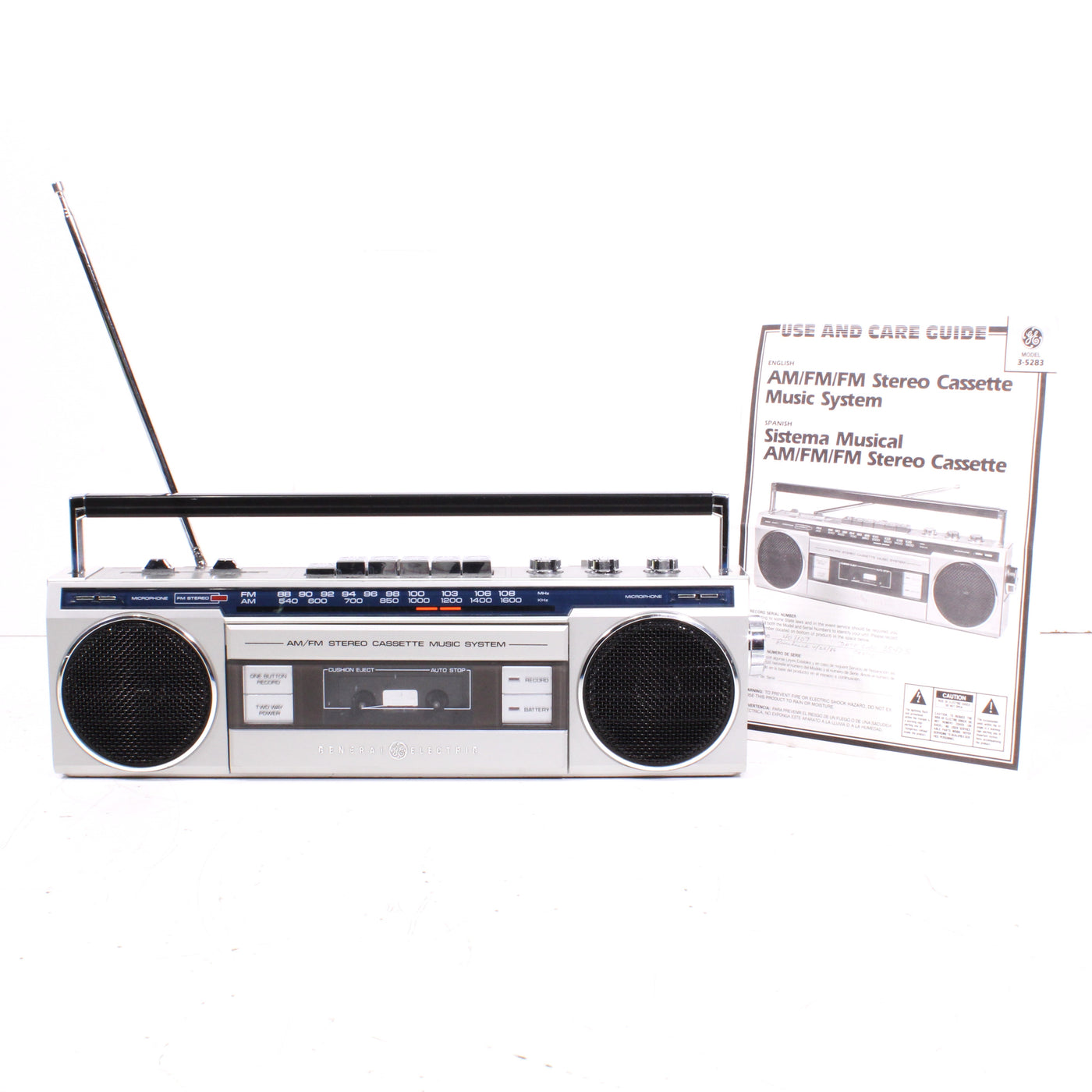 GE General Electric 3-5283B AM FM Stereo Cassette Radio Boombox (Silve ...