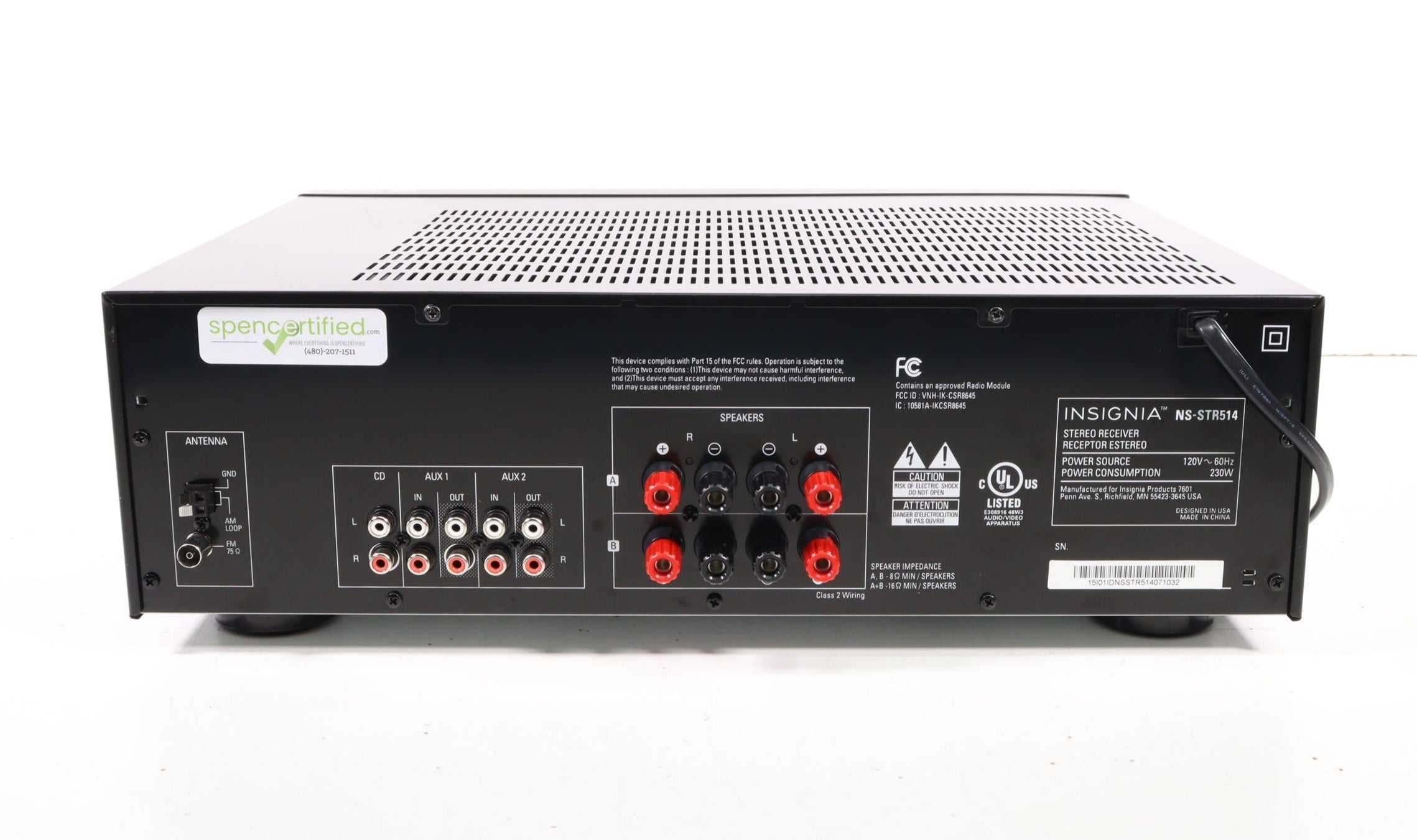 Insignia NS-STR514 Bluetooth Stereo Receiver — SpenCertified