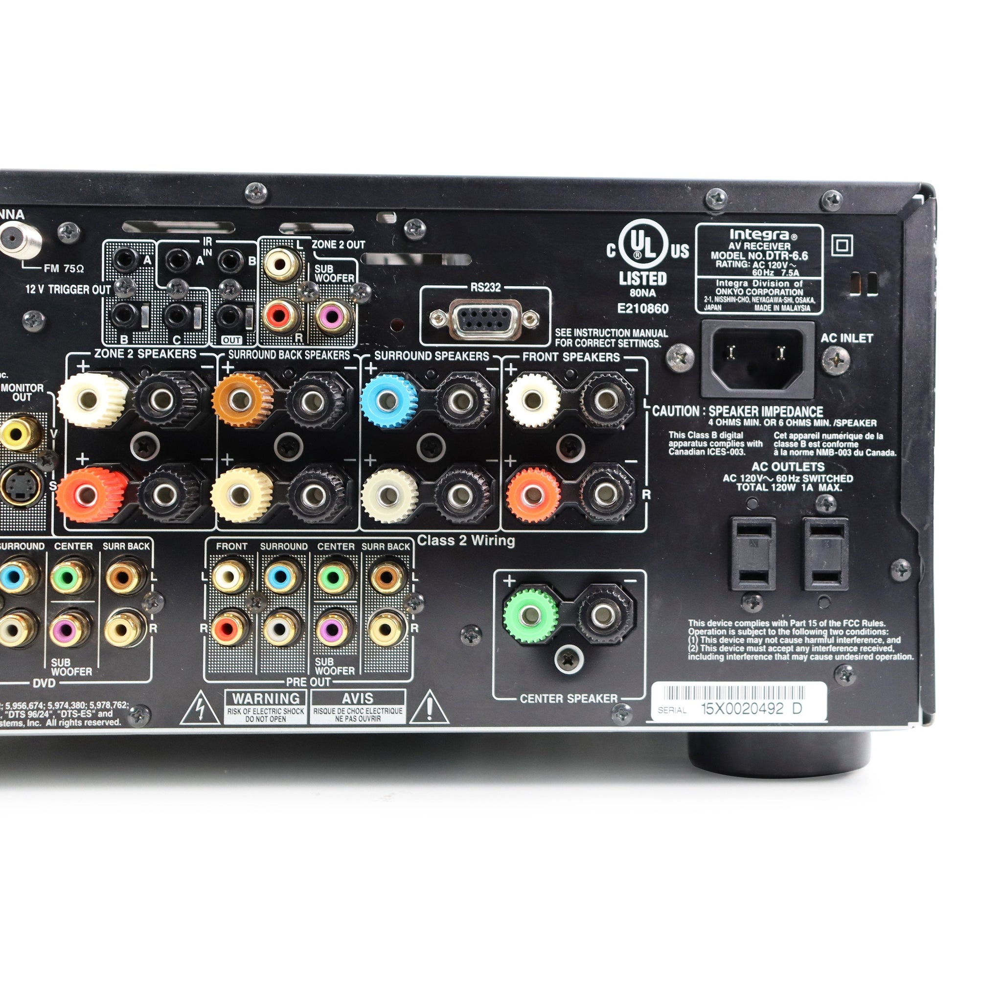 Integra DTR-6.6 Audio Video Receiver with THX and XM (NO REMOTE)