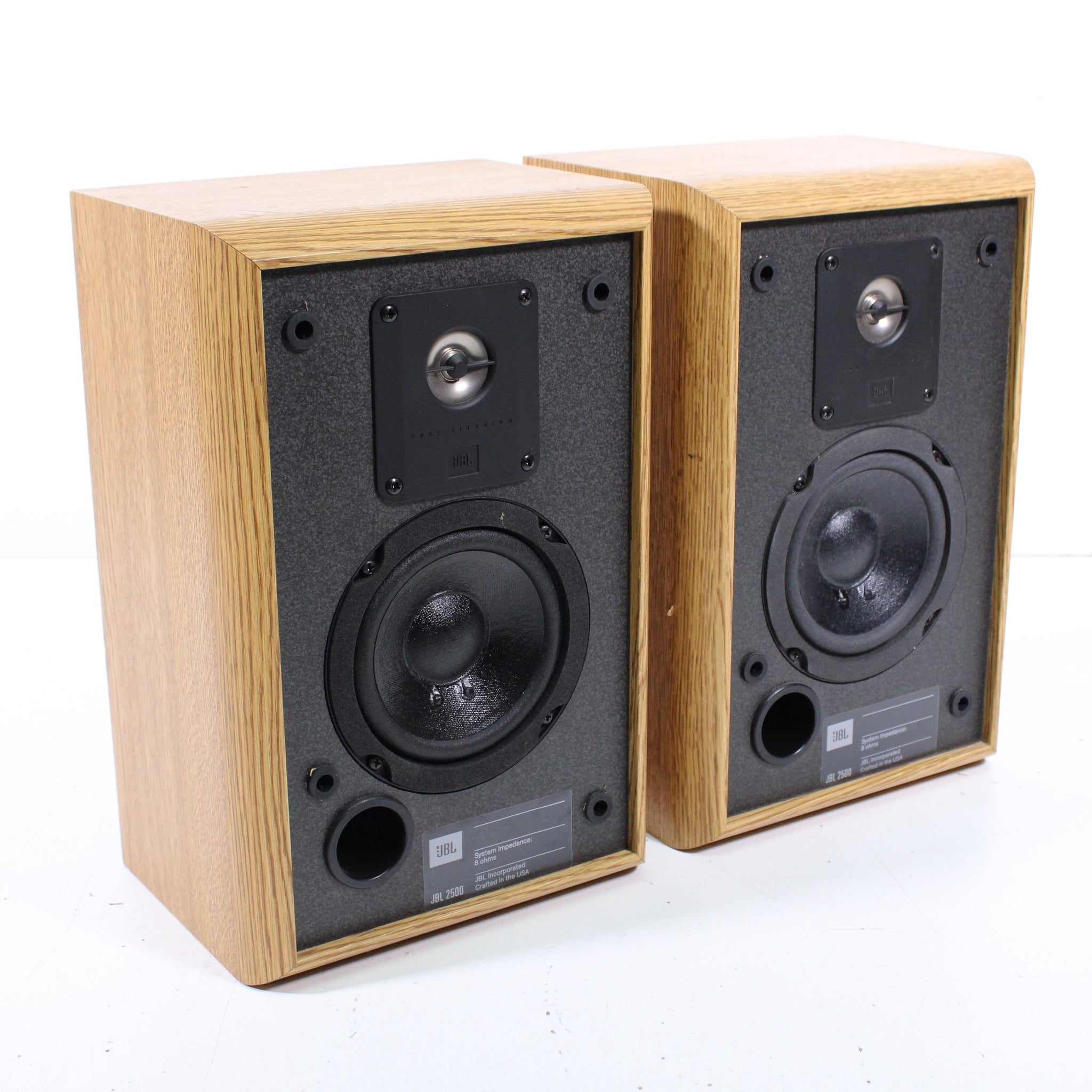 JBL 2500 Bookshelf Speaker Pair Light Brown Wood Cabinet