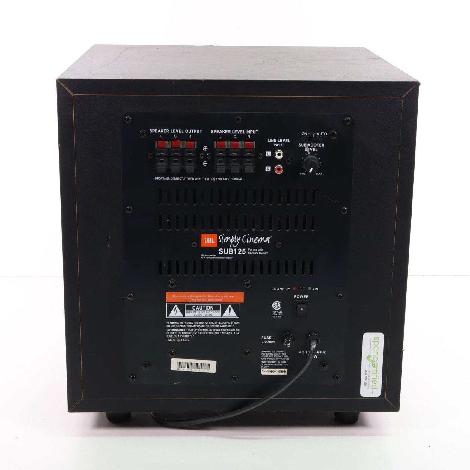 JBL SUB125 Subwoofer Simply Cinema Series — SpenCertified