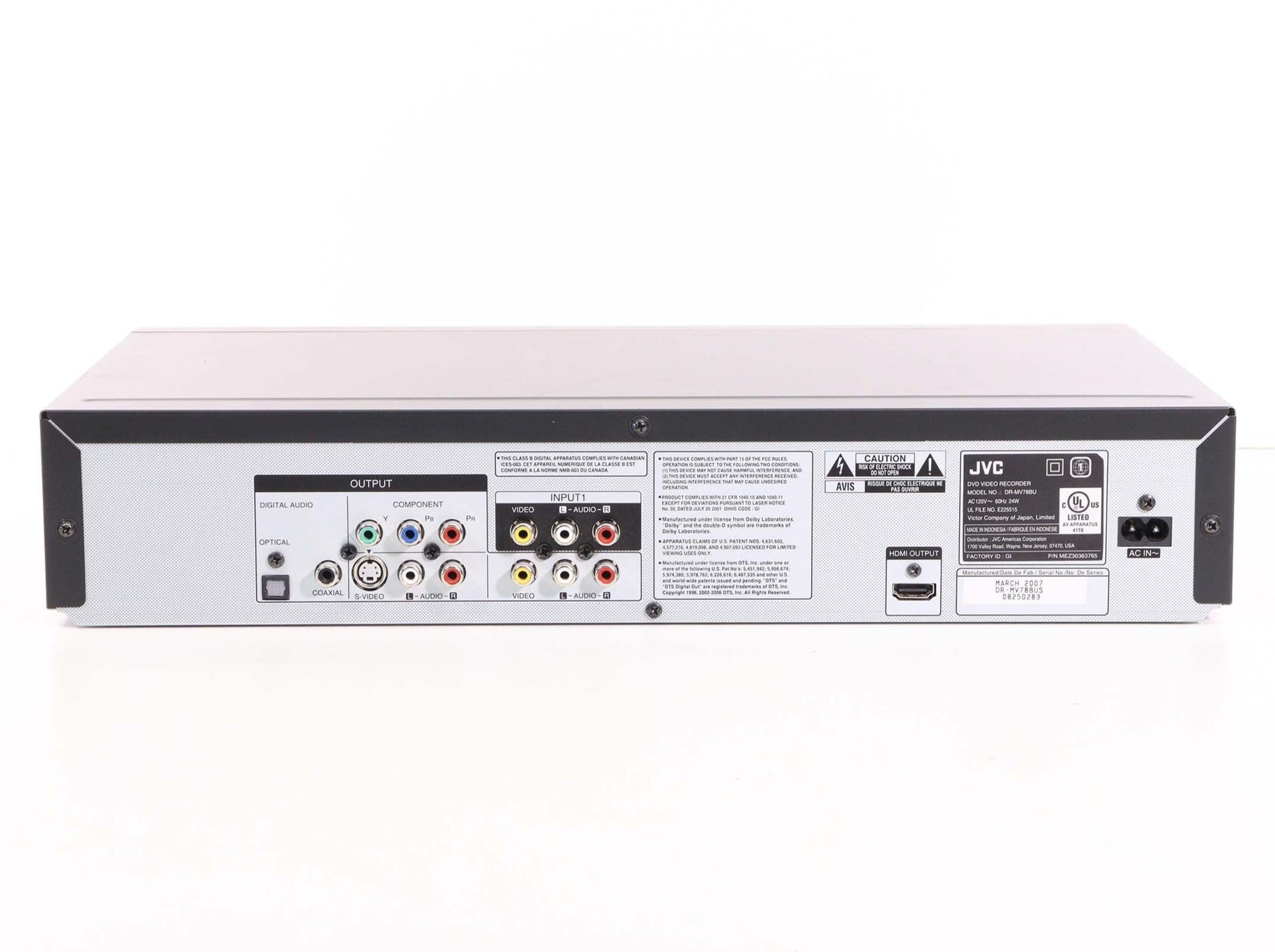 JVC DR-MV78U DVD to VHS Combo Recorder 2 Way Dubbing HDMI (With Remote ...
