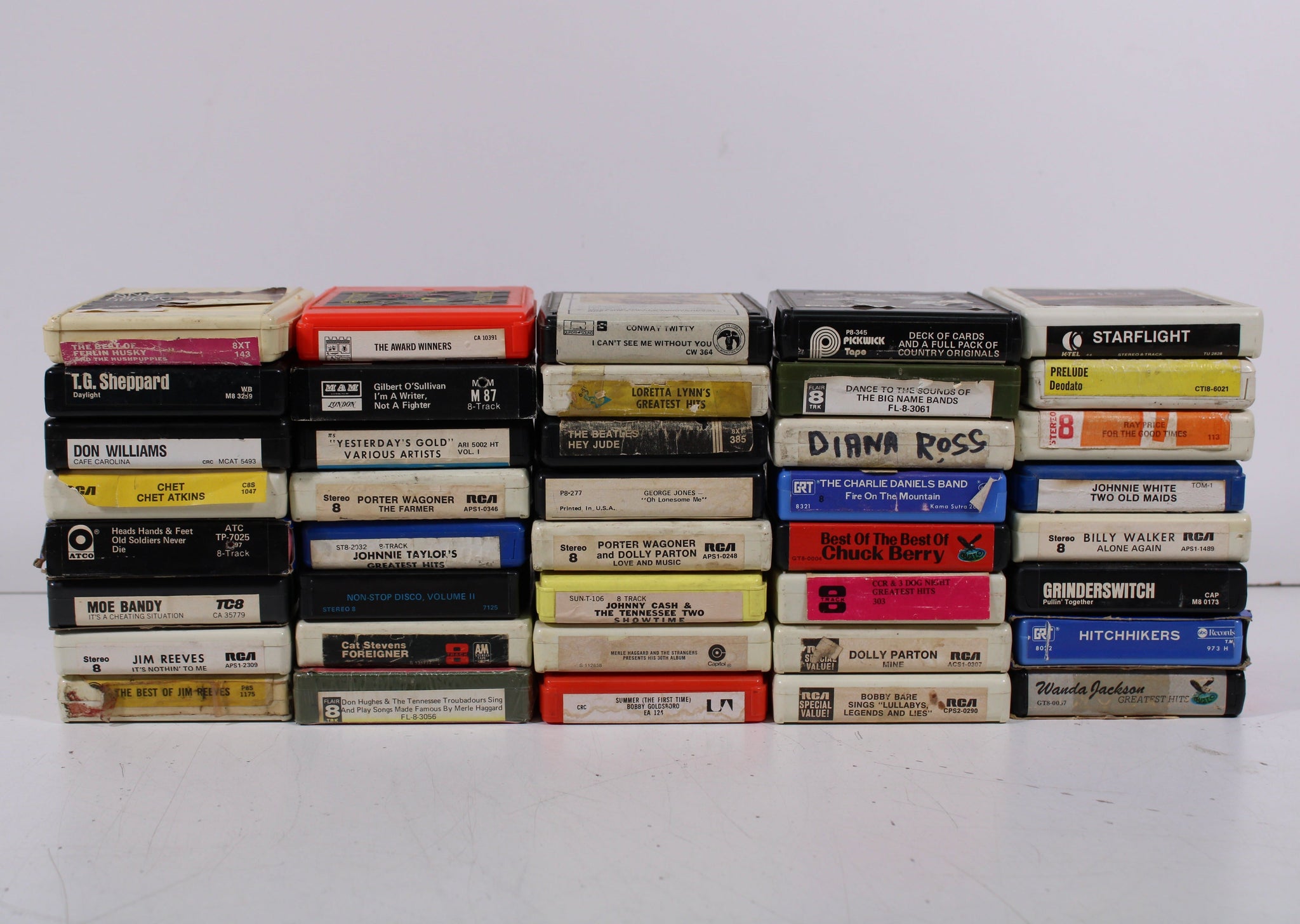 Large Collection of 8-Tracks and 8-Track Storage Shelf