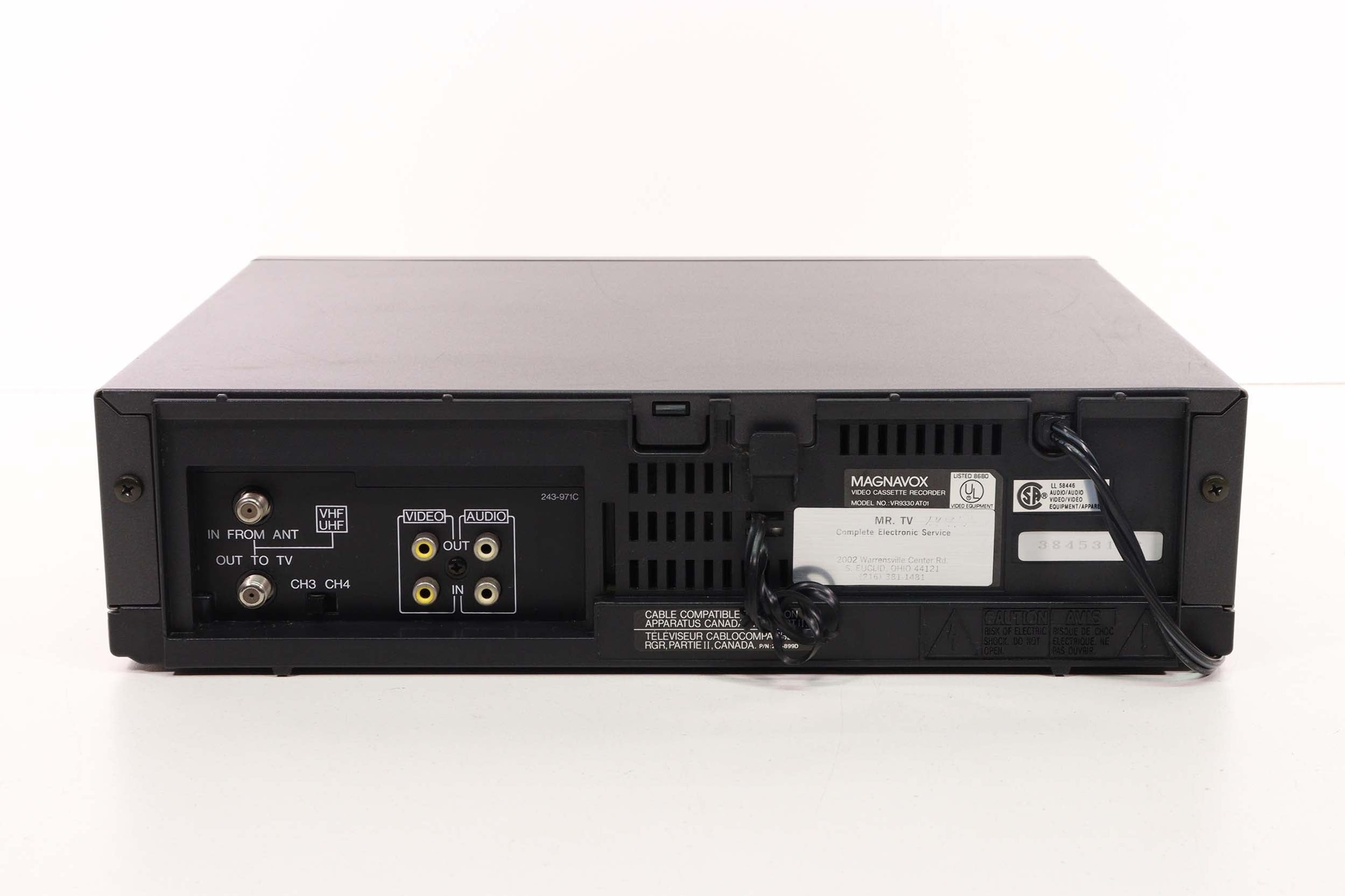 MAGNAVOX VR9330AT01 Video Cassette Recorder — SpenCertified