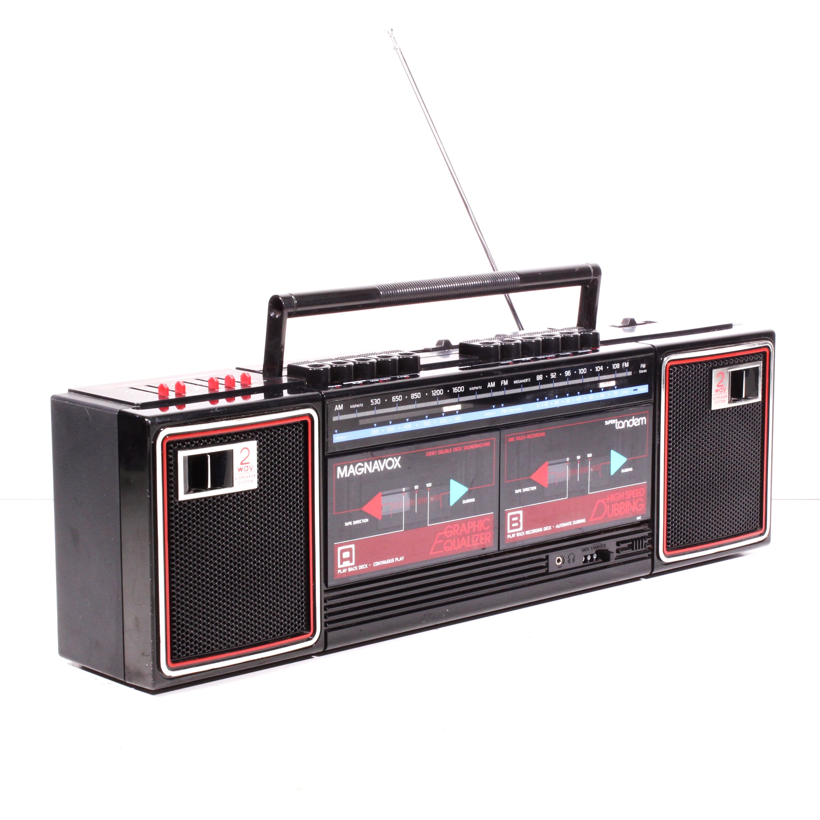 Magnavox Super Tandem Boombox Portable Radio Dual Cassette with Graphi ...