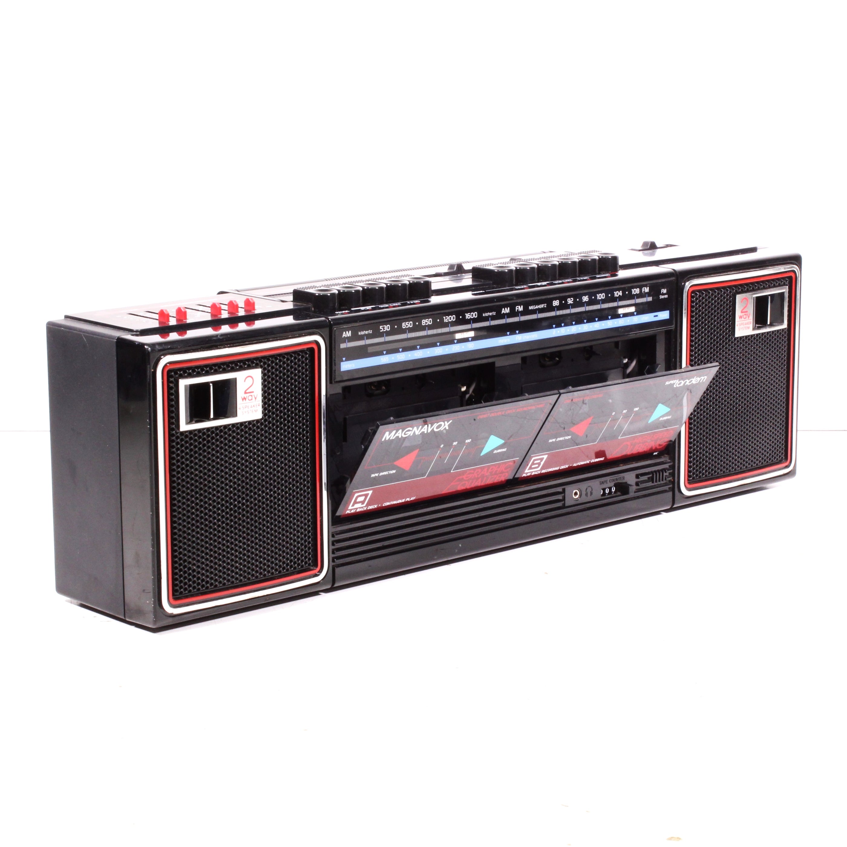 Magnavox Super Tandem Boombox Portable Radio Dual Cassette with Graphi ...