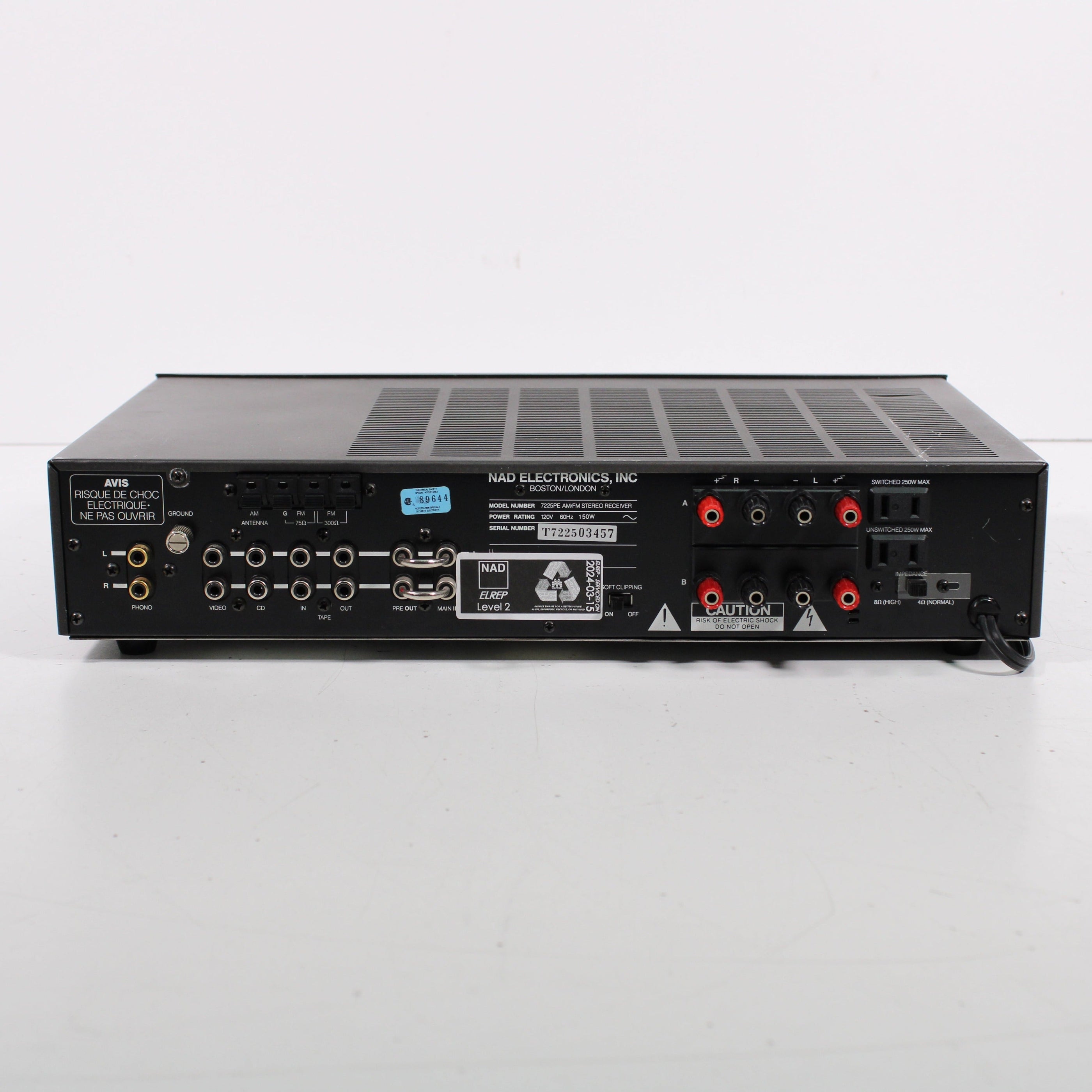 NAD 7225PE AM/FM Stereo Receiver Power Envelope Amplifier — SpenCertified
