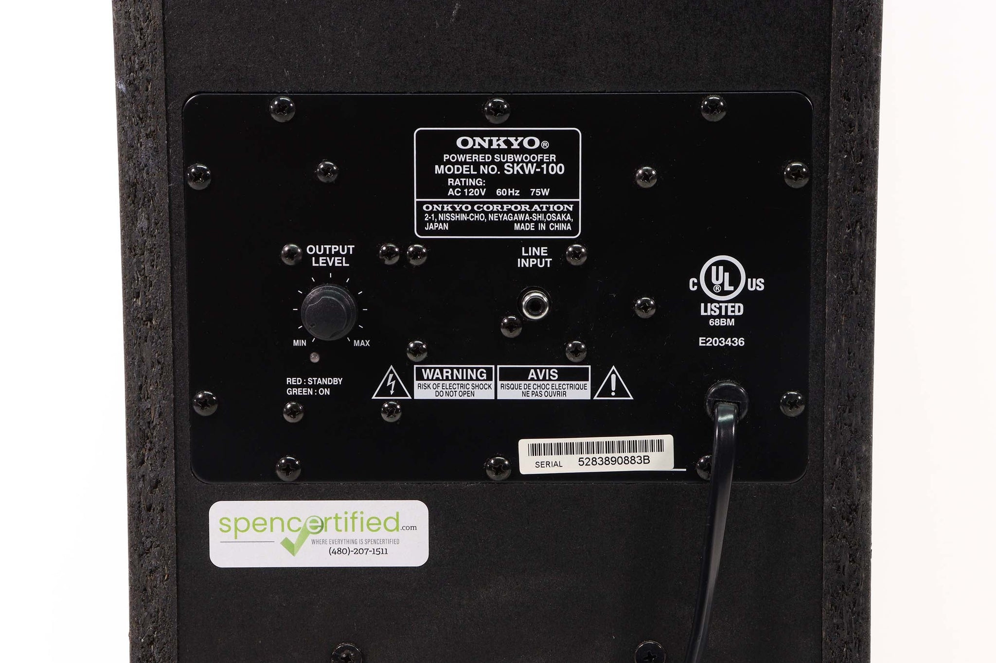 ONKYO SKW-100 Powered Subwoofer Speaker 75 Watts