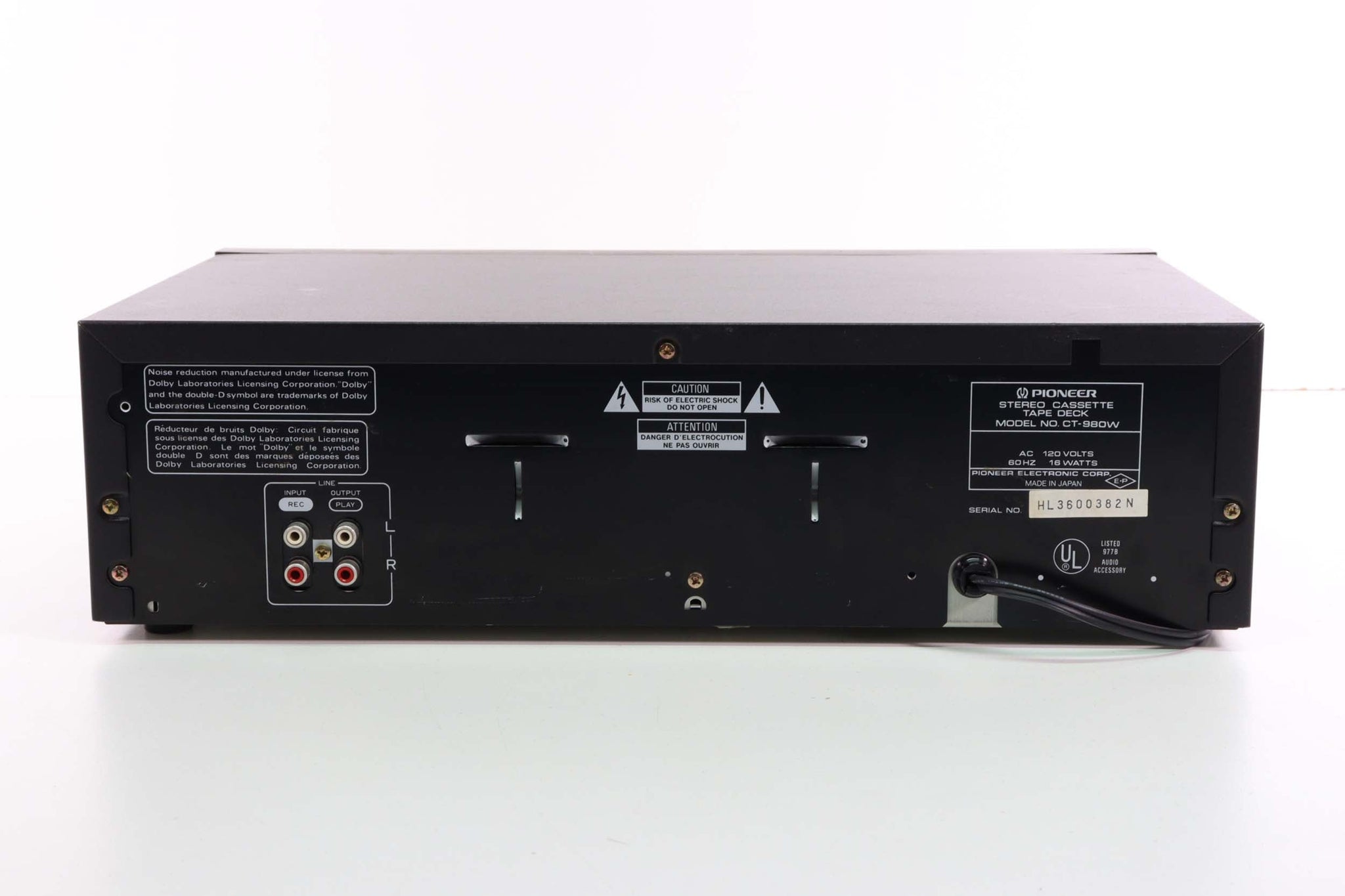 PIONEER CT-980W Stereo Double Cassette Tape Deck Player/Recorder (Has
