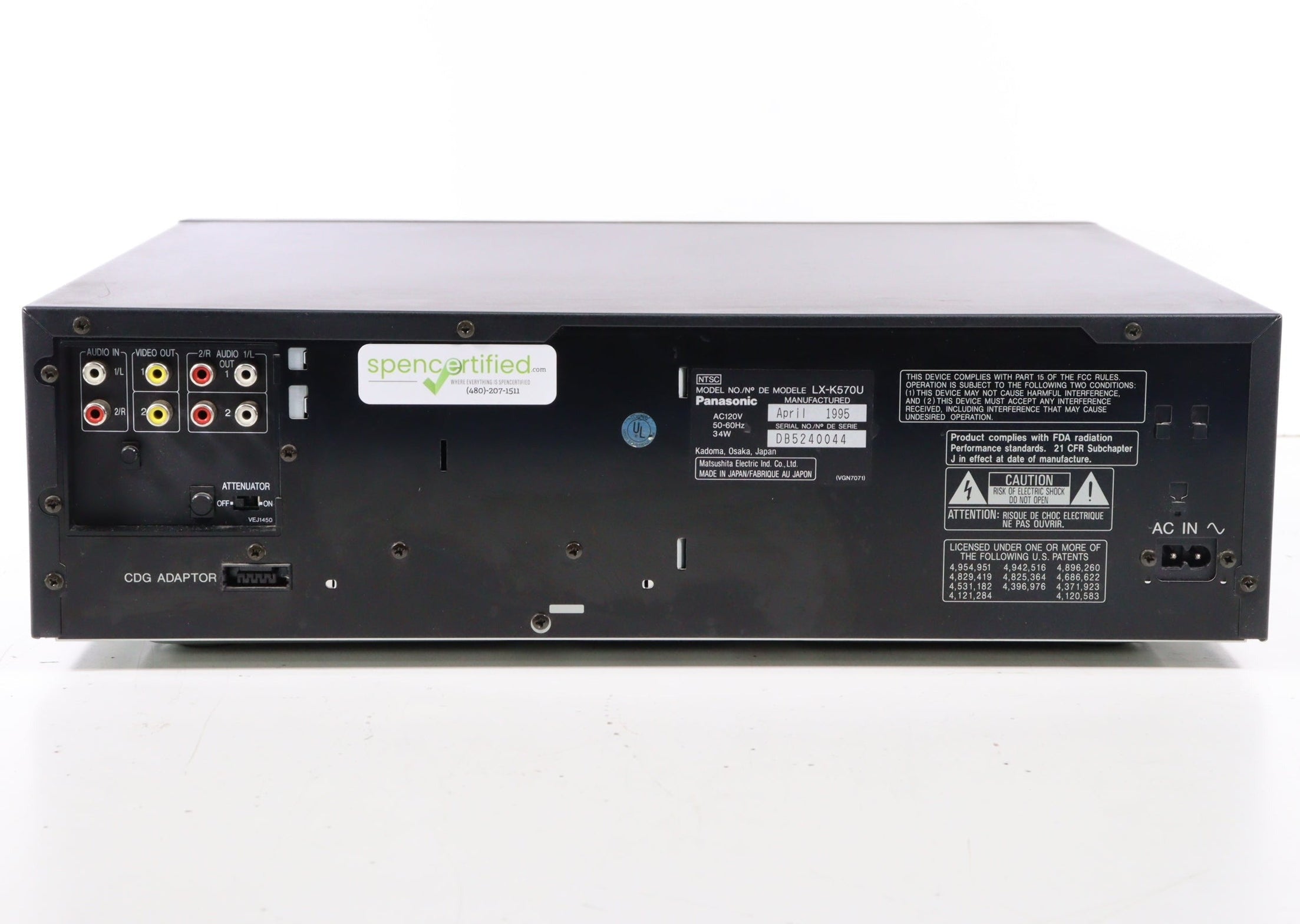 Panasonic LX-K570 Multi-Laser Disc Player (NO REMOTE) — SpenCertified