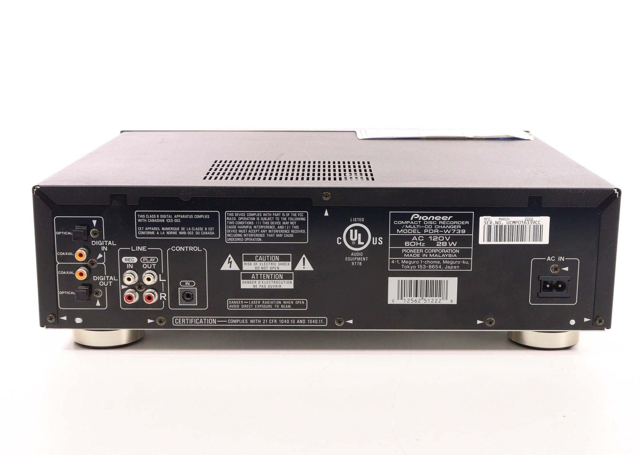 Pioneer PDR-W739 3-Compact Disc Recorder Multi-CD Changer (NO REMOTE)