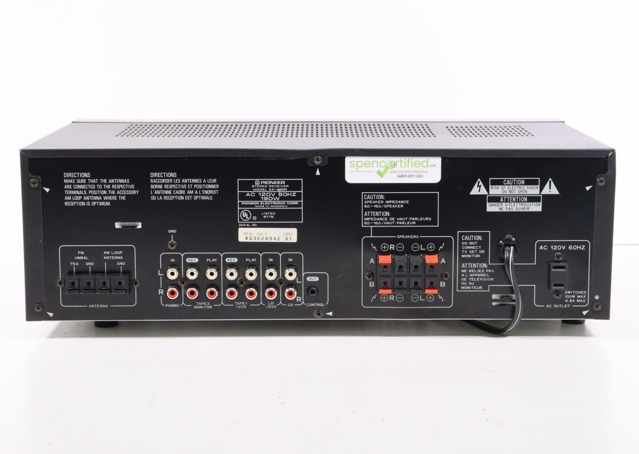 Pioneer SX-255R AM/FM Stereo Receiver (NO REMOTE) — SpenCertified