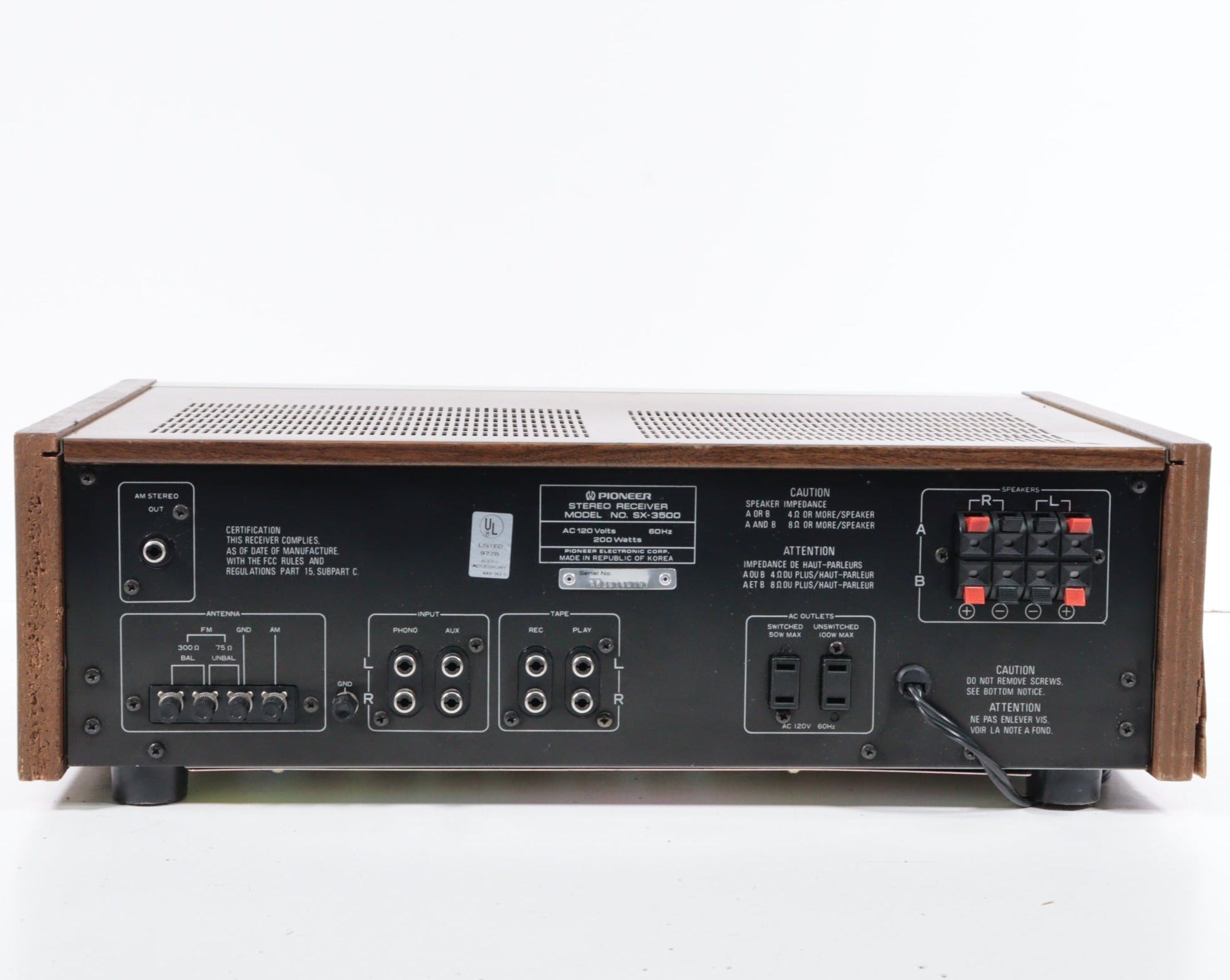 Pioneer SX-3500 Stereo Receiver (SPEAKER A and TAPE MONITOR BUTTONS BA
