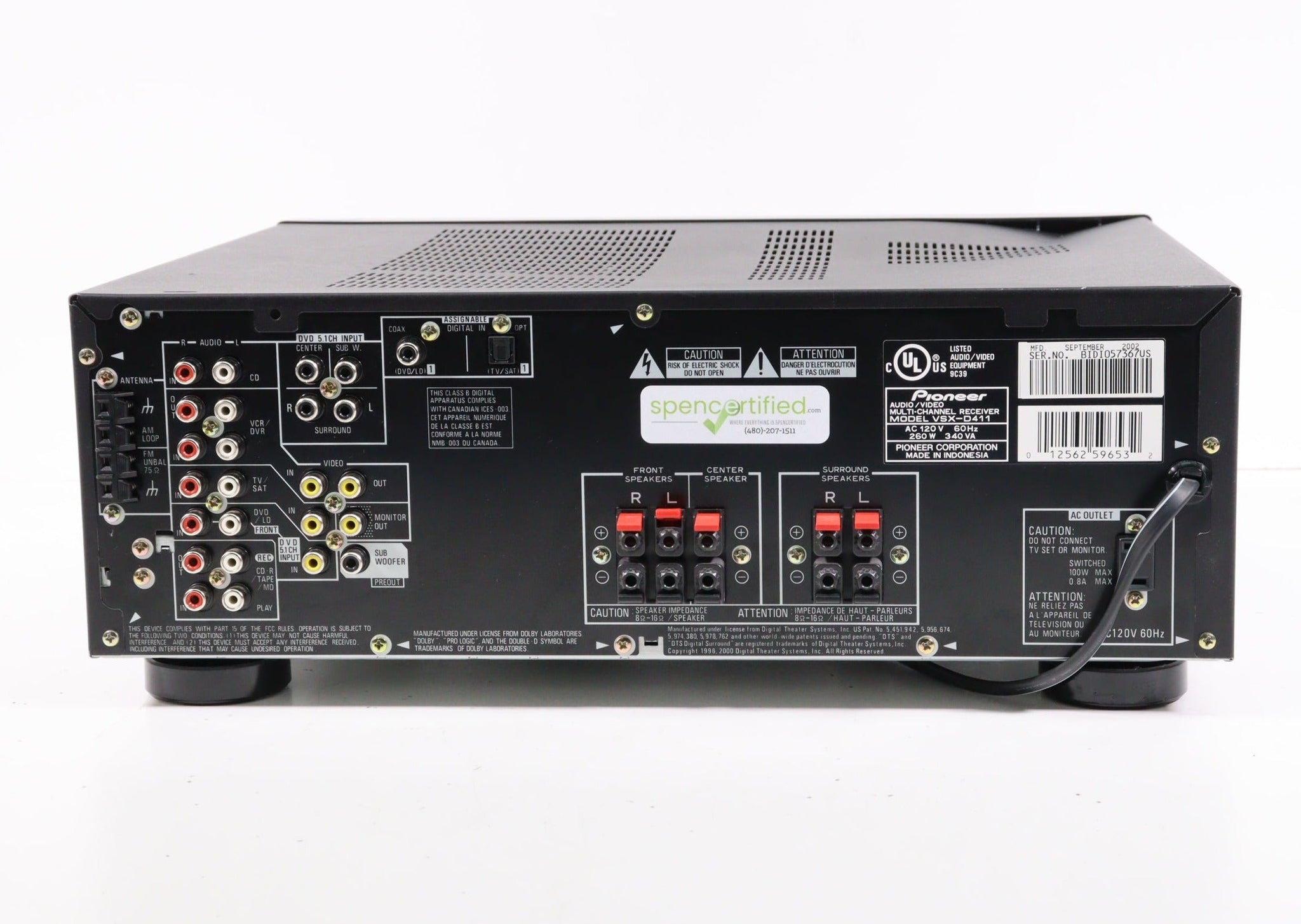 Pioneer VSX-D411 Multi-Channel Audio Video AV Receiver (NO REMOTE)