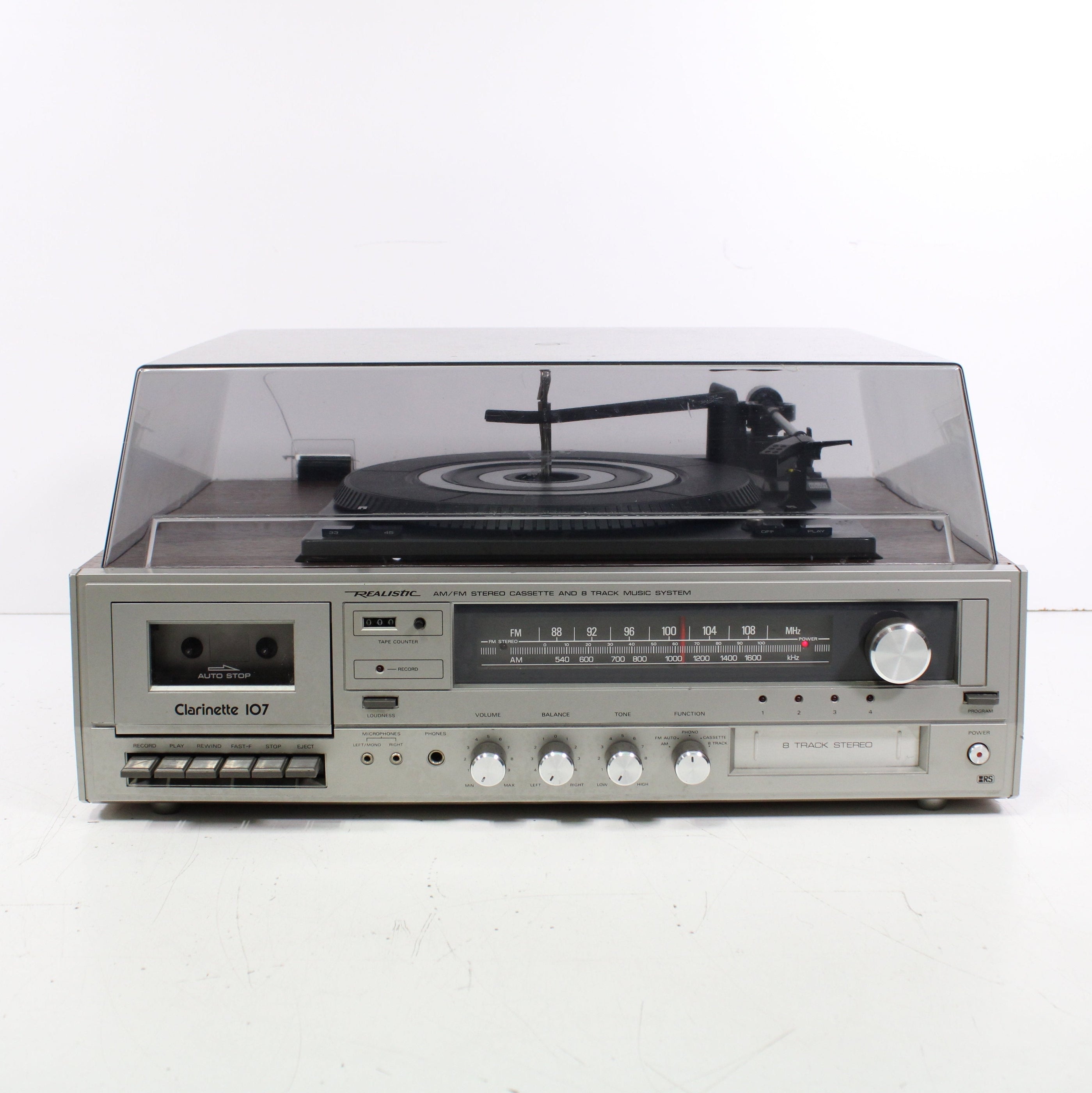 Realistic Clarinette 107 AM FM Stereo Cassette 8-Track Turntable Music ...
