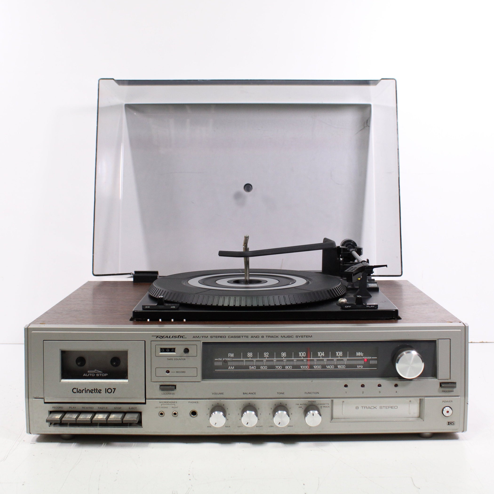 Realistic Clarinette 107 AM FM Stereo Cassette 8-Track Turntable Music ...