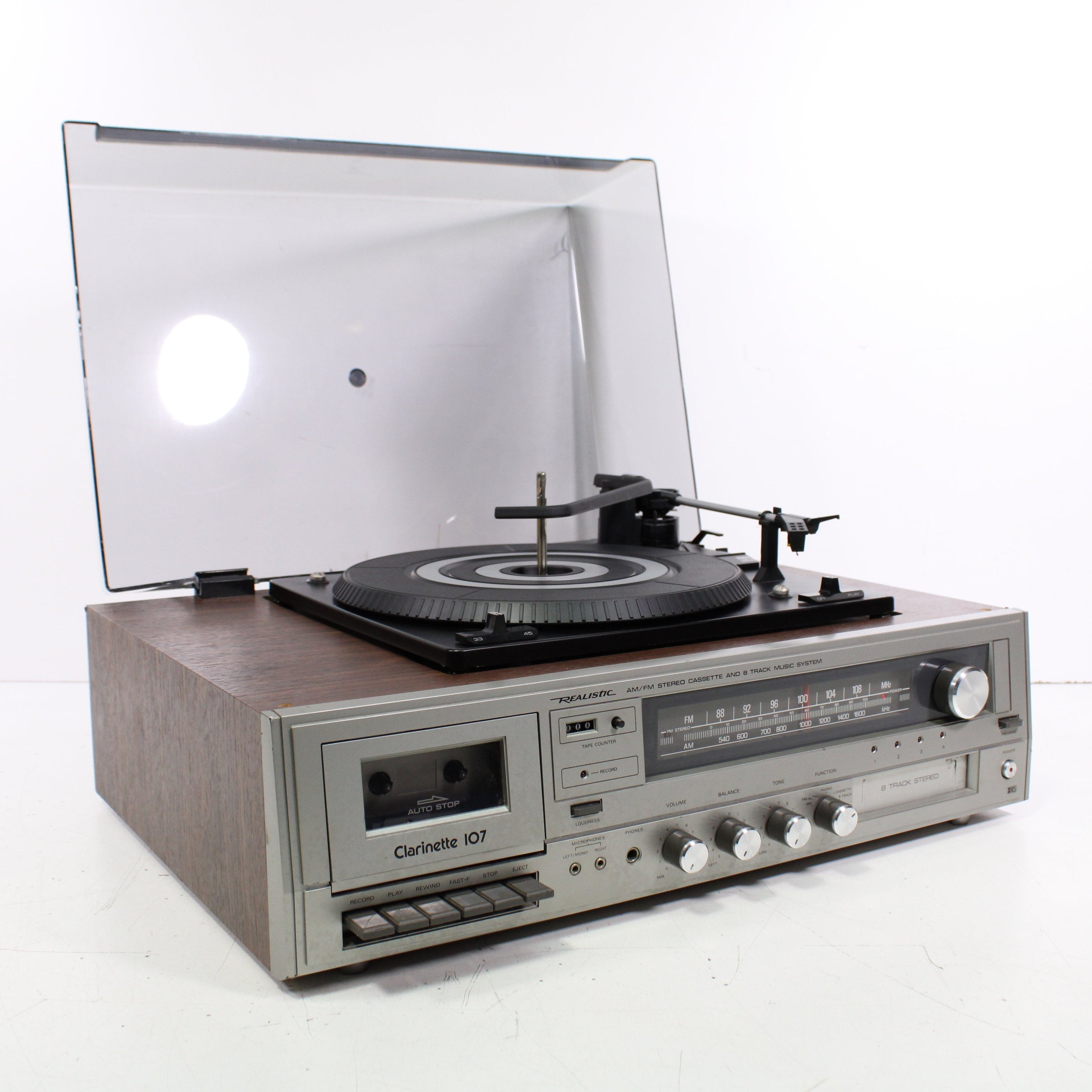 Realistic Clarinette 107 AM FM Stereo Cassette 8-Track Turntable Music ...