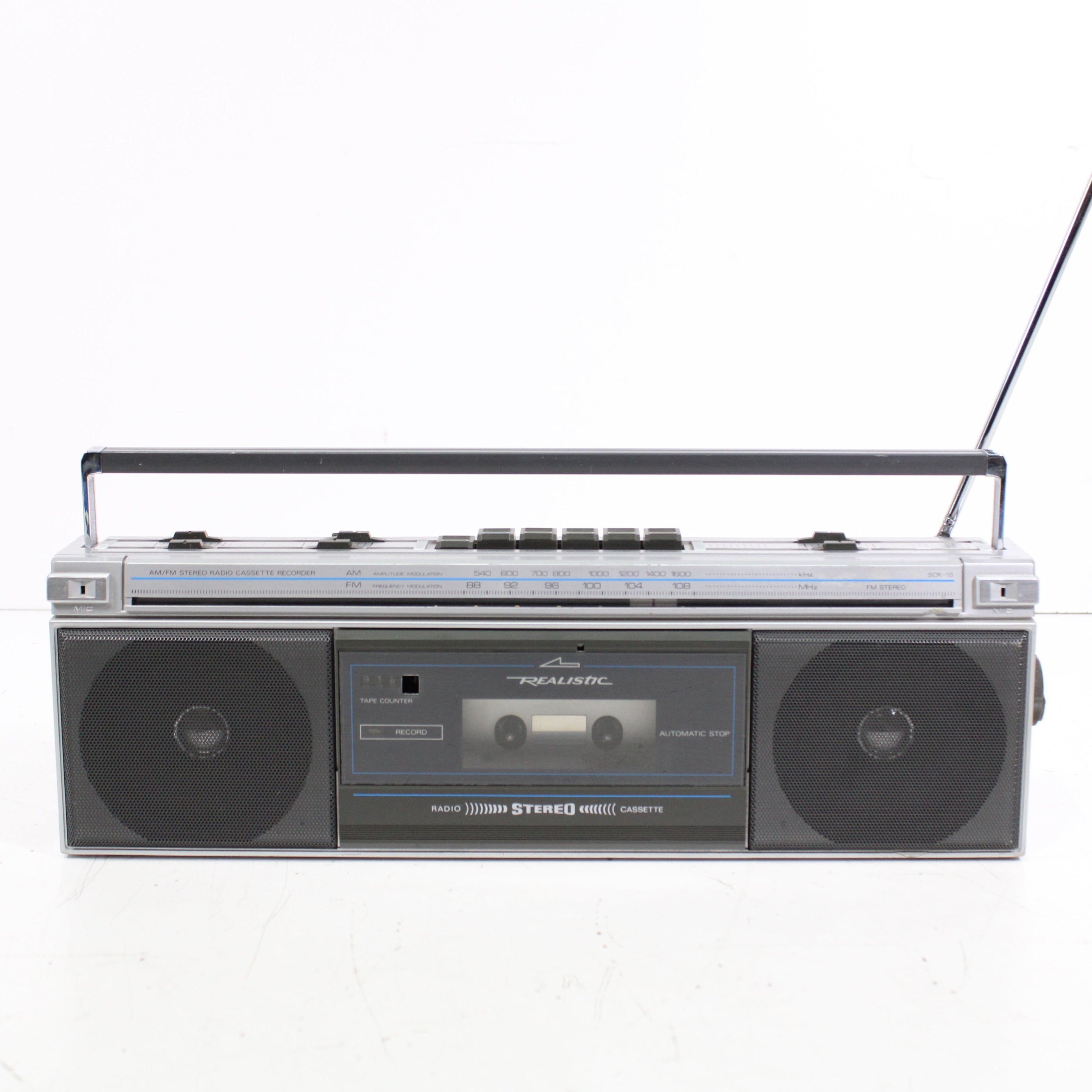 Realistic SCR-18 Portable AM FM Stereo Radio Cassette Recorder Boombox ...