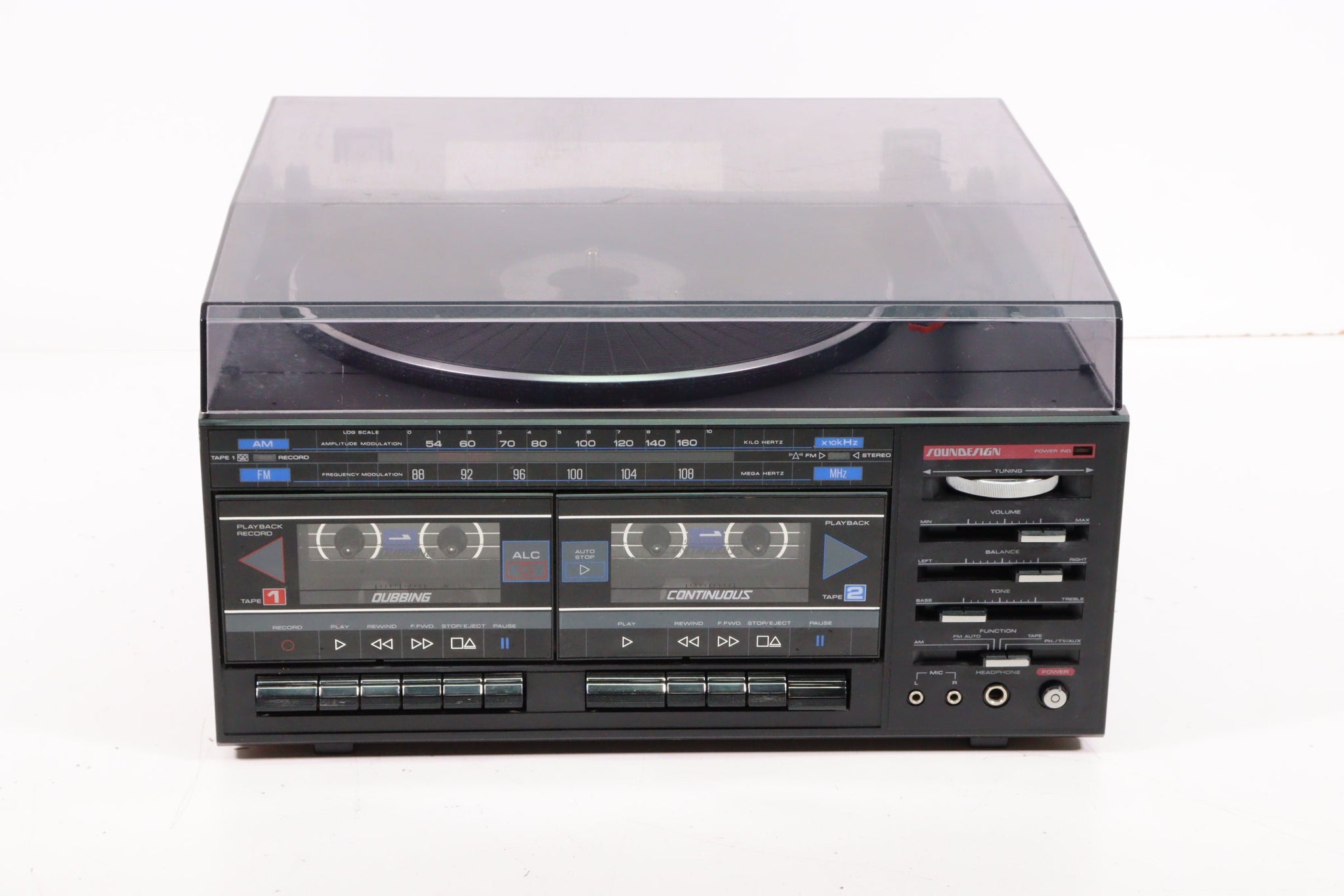 Soundesign 6822 Dual Turntable Cassette Player Recorder with AM FM Rad