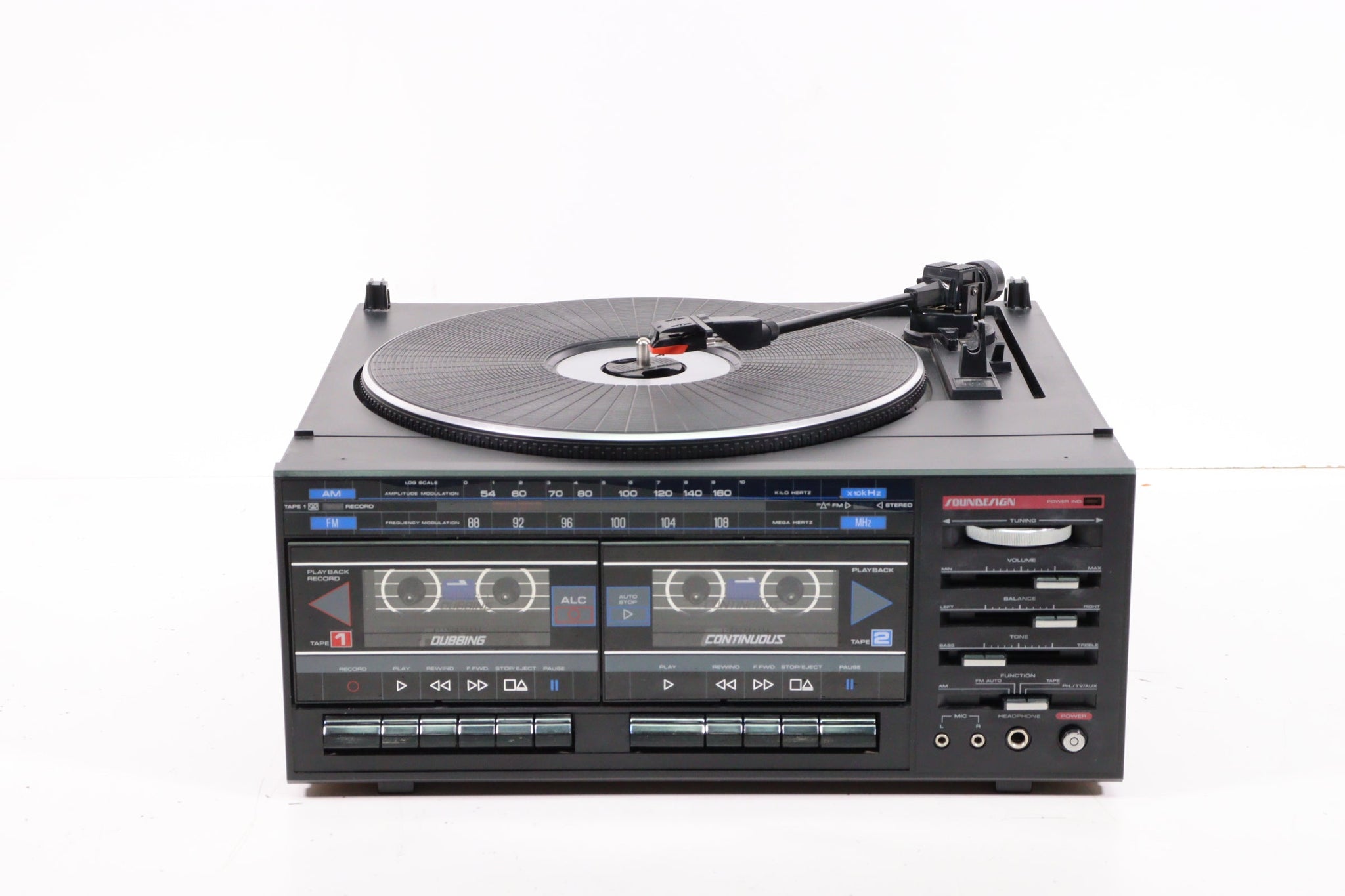 Soundesign 6822 Dual Turntable Cassette Player Recorder with AM FM Rad
