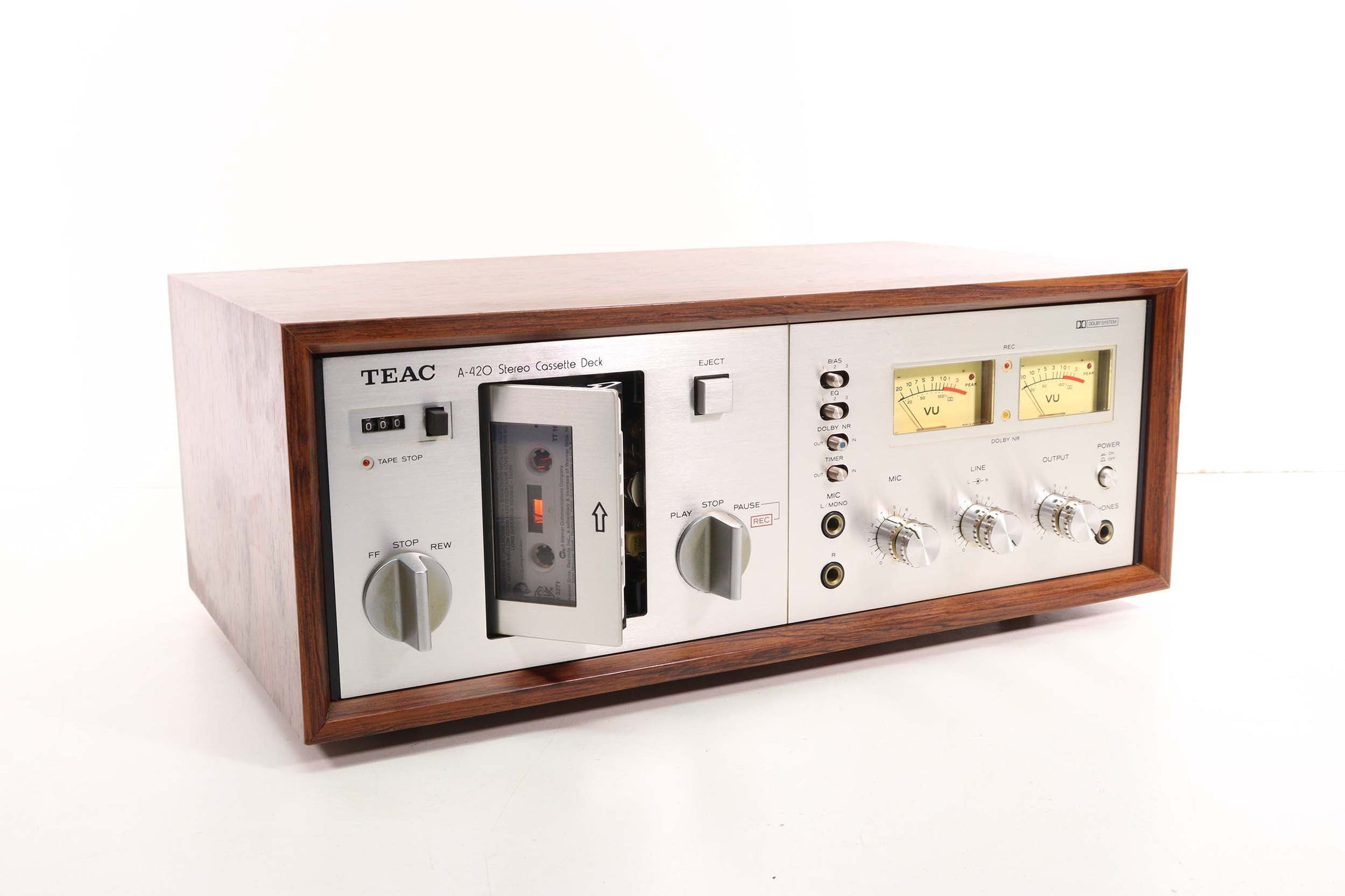 TEAC A-420 Stereo Cassette Deck Silver Face Vintage Wooden Case ...