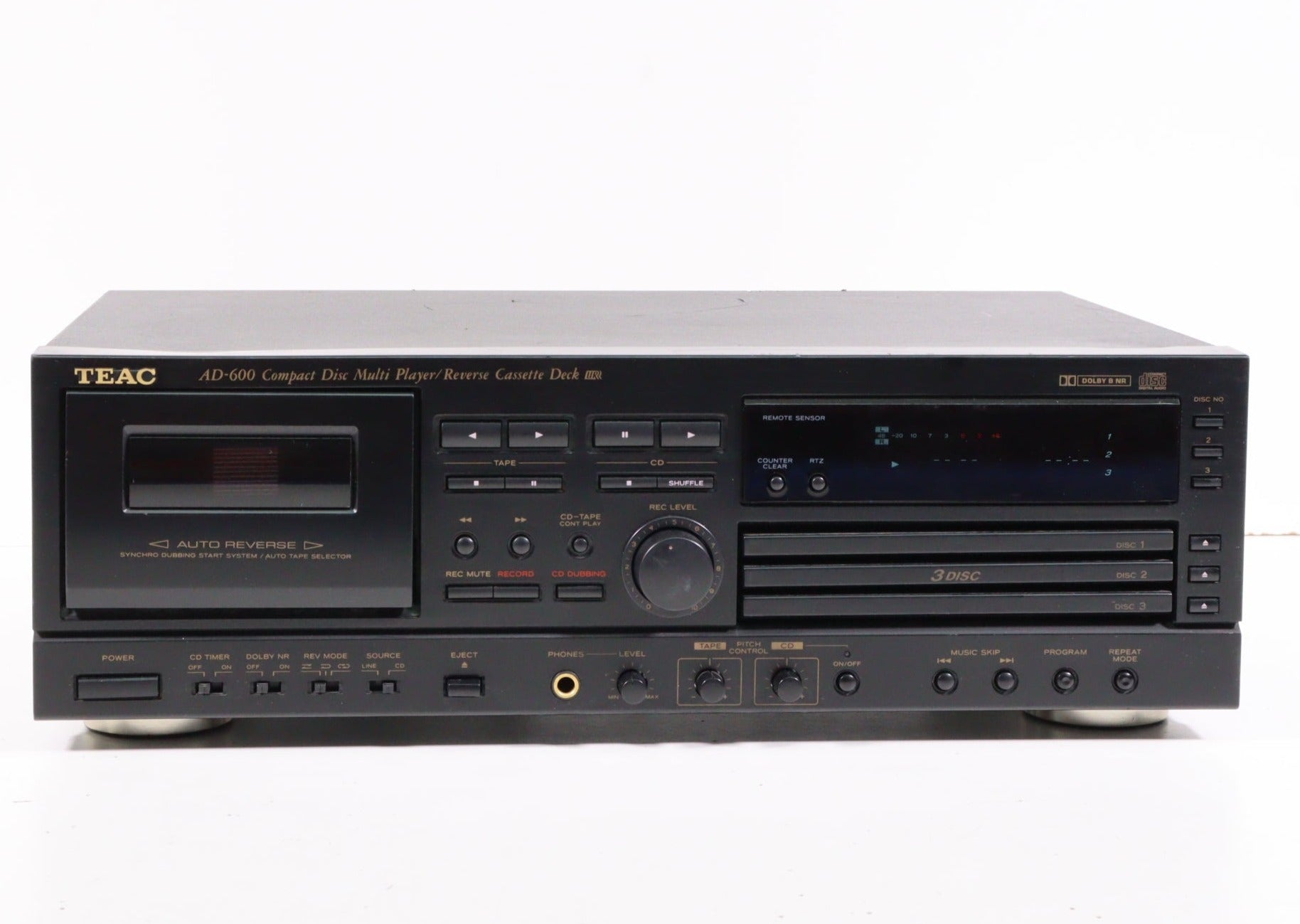 Teac AD-600 3-Disc CD Player and Cassette Deck Combo System (NO BUTTON