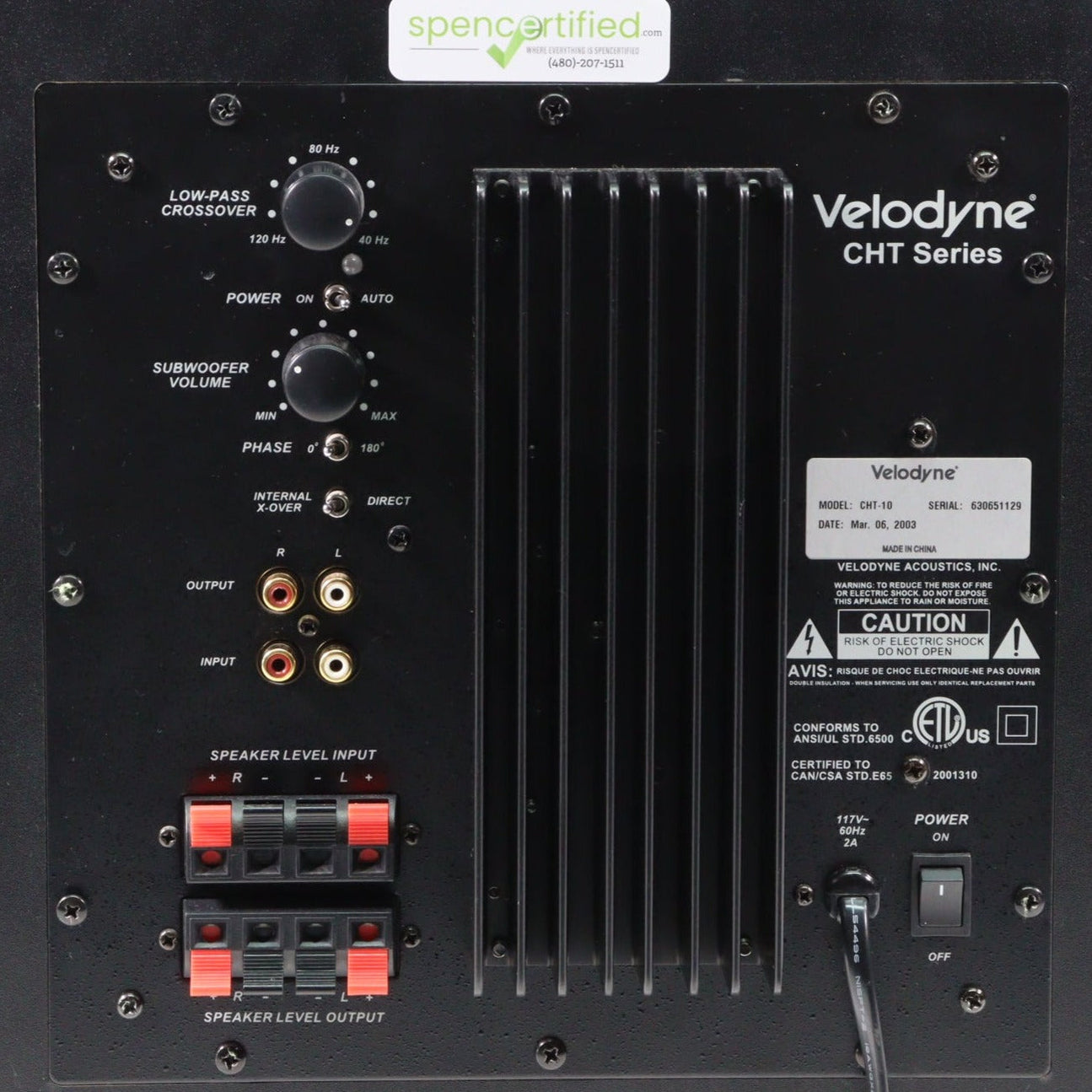 Velodyne CHT-10 CHT Series Powered Subwoofer System (NO SOUND) — SpenCertified