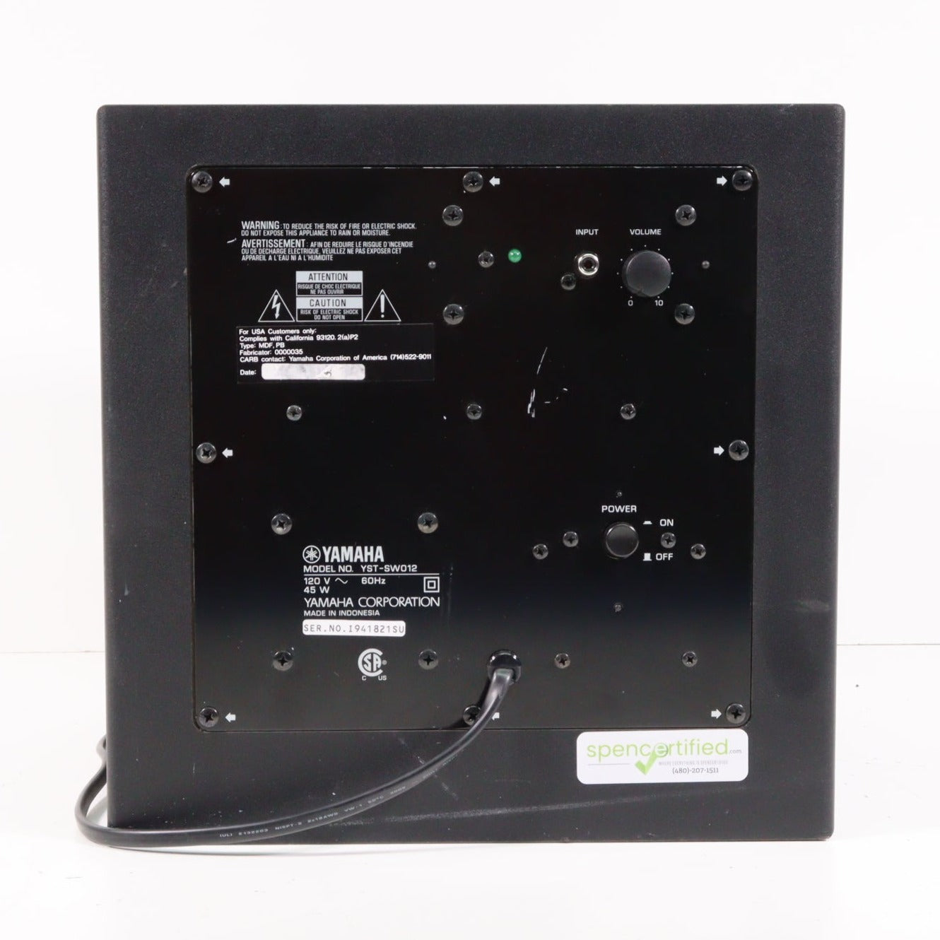 Yamaha YST-SW012 Small Black Powered Subwoofer — SpenCertified