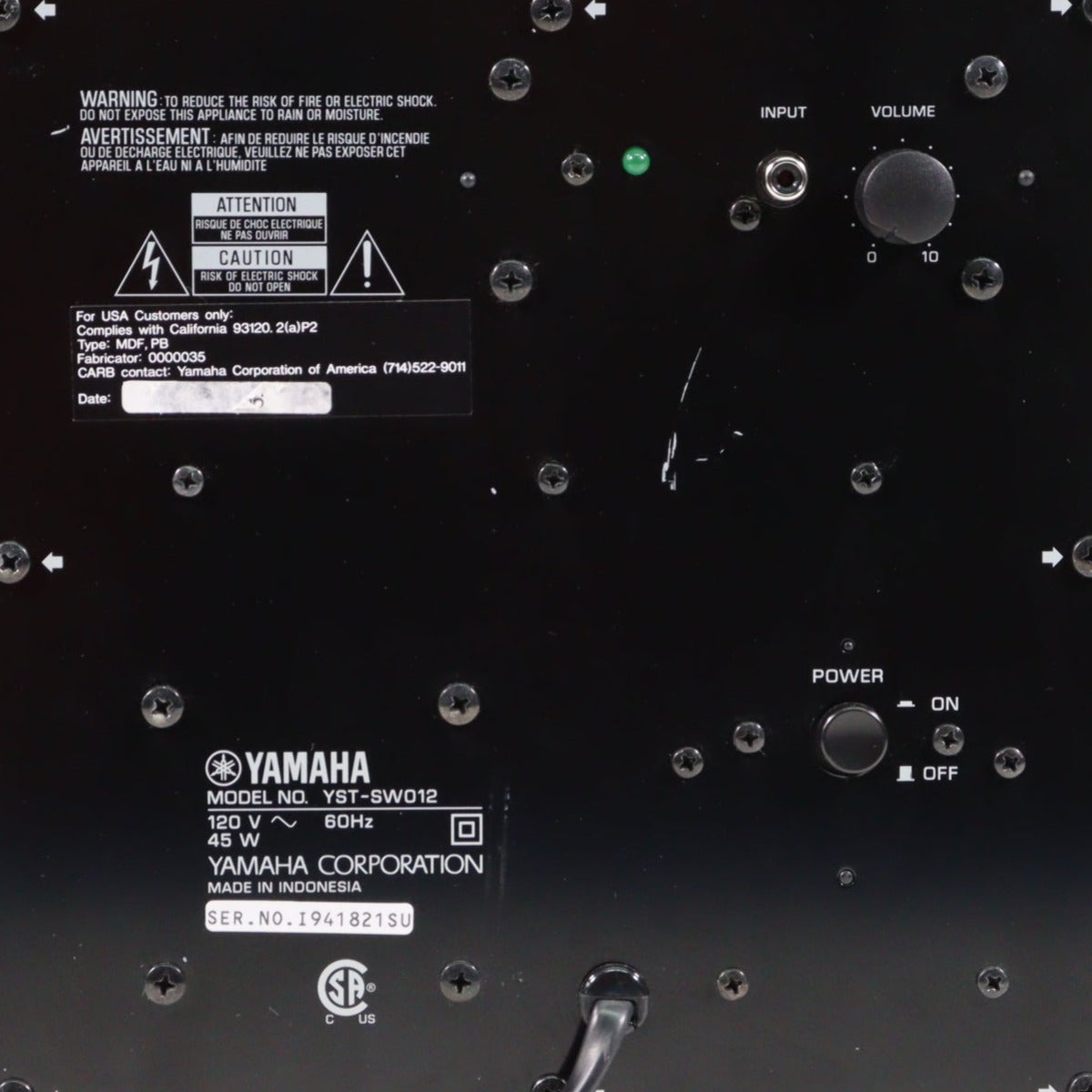 Yamaha YST-SW012 Small Black Powered Subwoofer