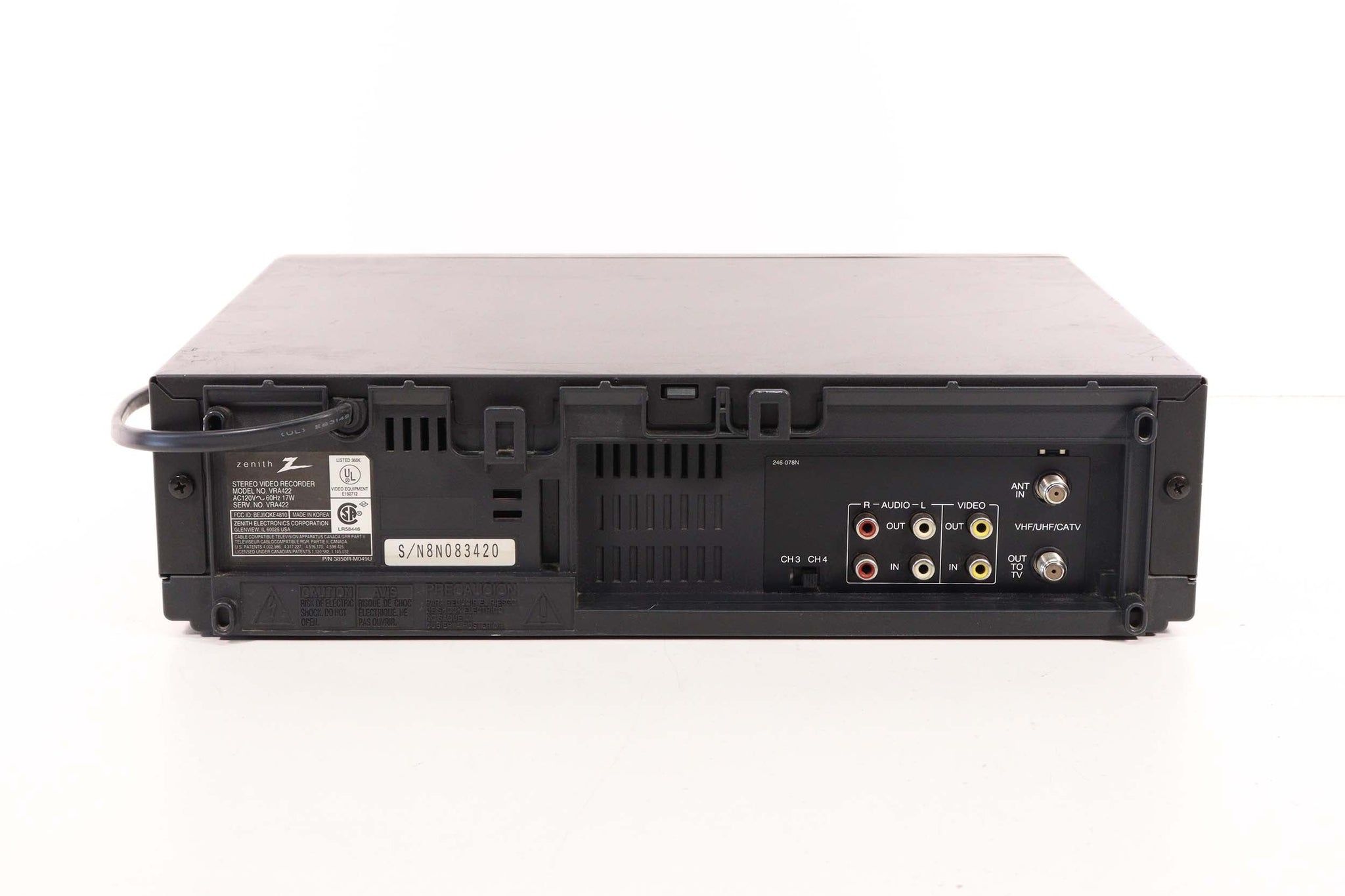Zenith VRA422 Stereo VCR Video Tape Recorder