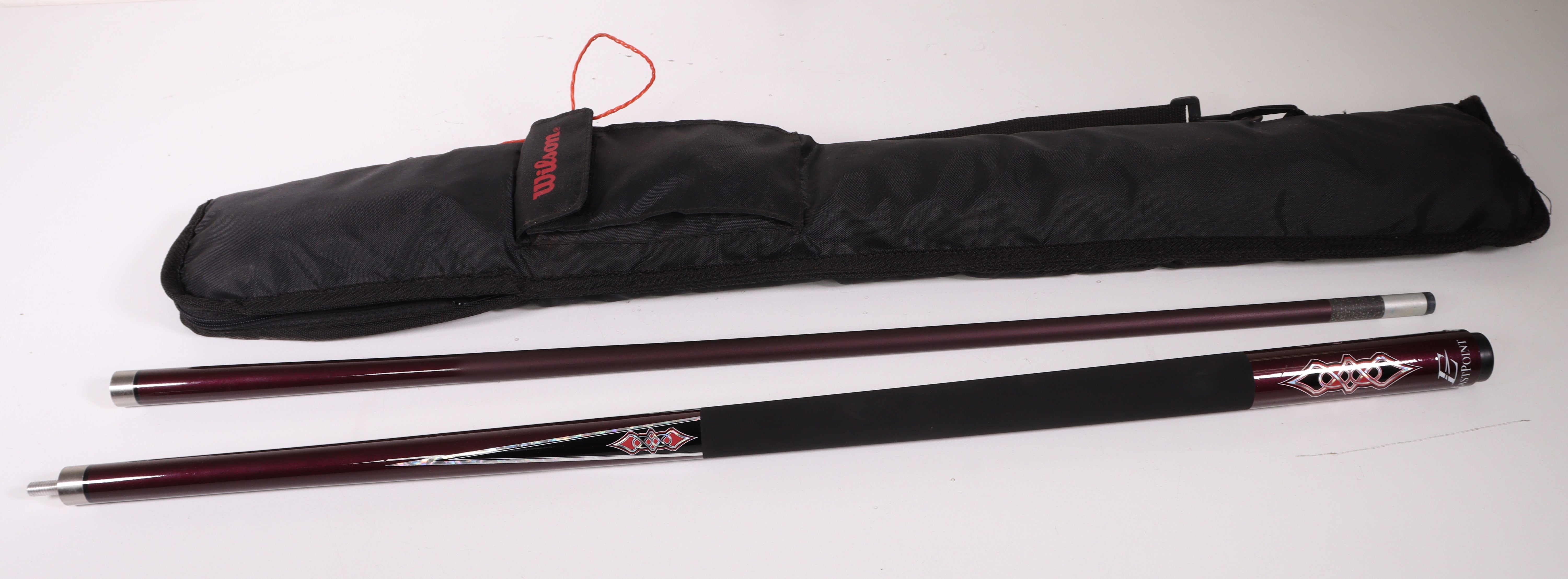 EastPoint Pool Cue Stick Silver and Maroon Design with Bag — SpenCertified