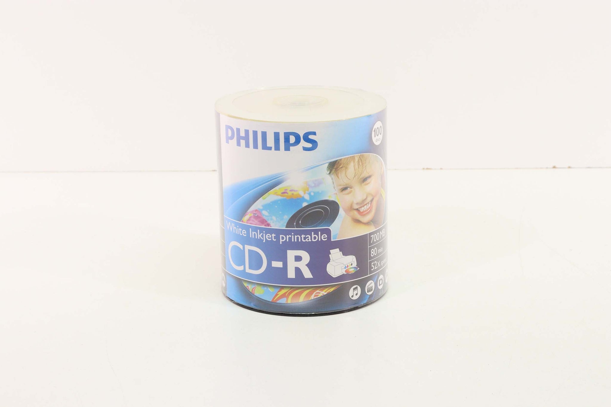PHILIPS White Inkjet Printable CD-R Blank Recordable Discs (100 Pack)