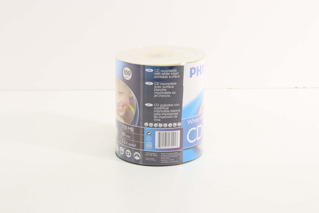 PHILIPS White Inkjet Printable CD-R Blank Recordable Discs (100 Pack)