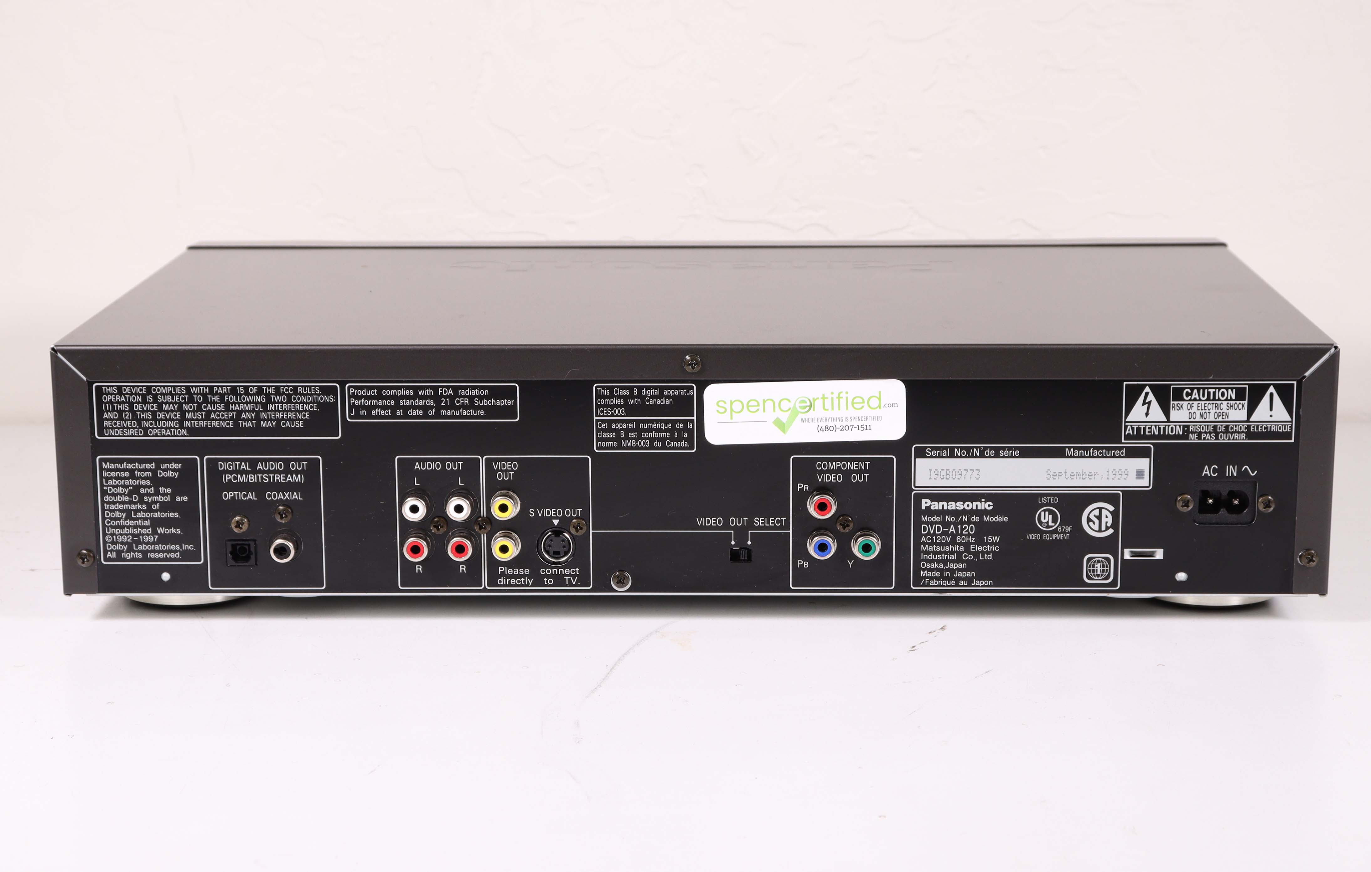 Panasonic DVD-A120 DVD Video CD Compact Disc Player — SpenCertified