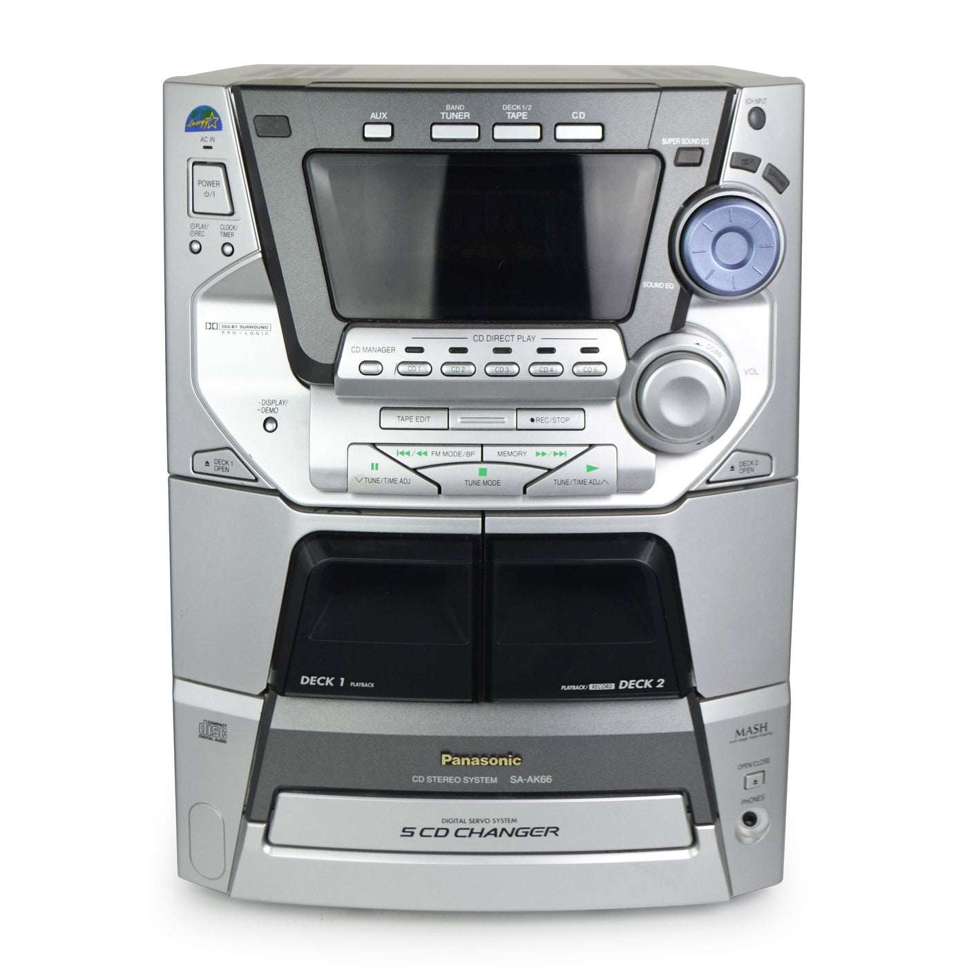Panasonic SA-AK66 5-Disc CD Player and Dual Cassette Deck Stereo Sound ...