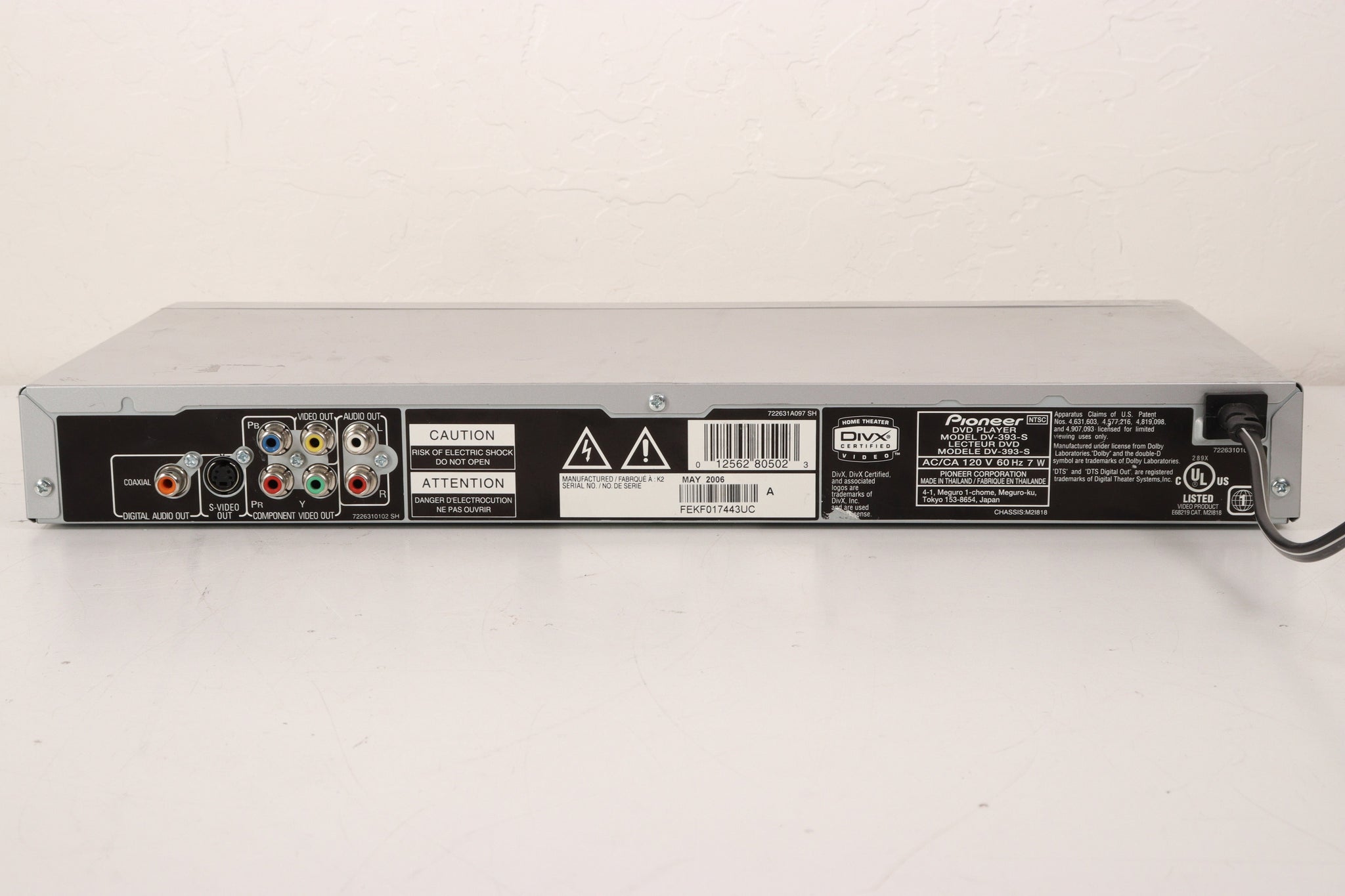 Pioneer DV-393 Single Disc DVD Player CD Drive (No Remote)