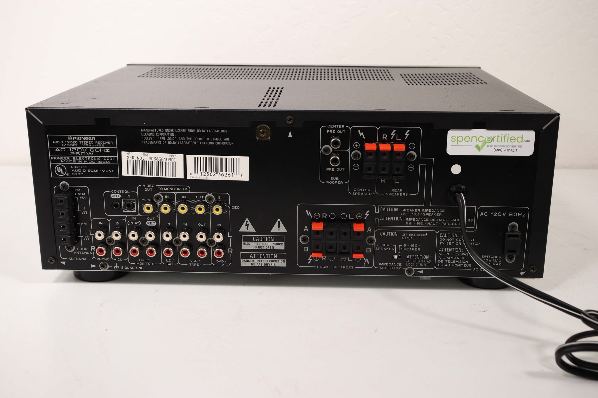 Pioneer VSX-456 Audio Video Stereo Receiver Home Speaker System Phono