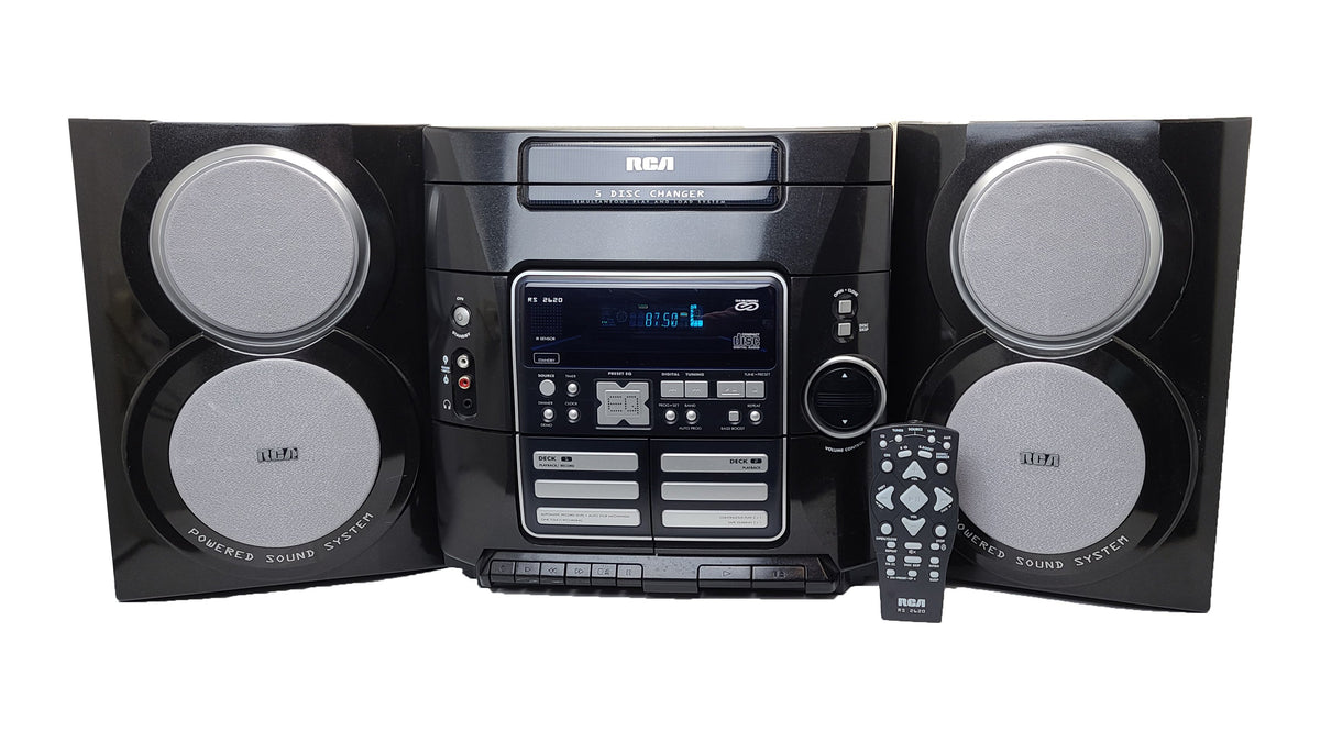 RCA RS2620 5-Disc CD Player AM FM Radio and Dual Cassette Deck Stereo ...