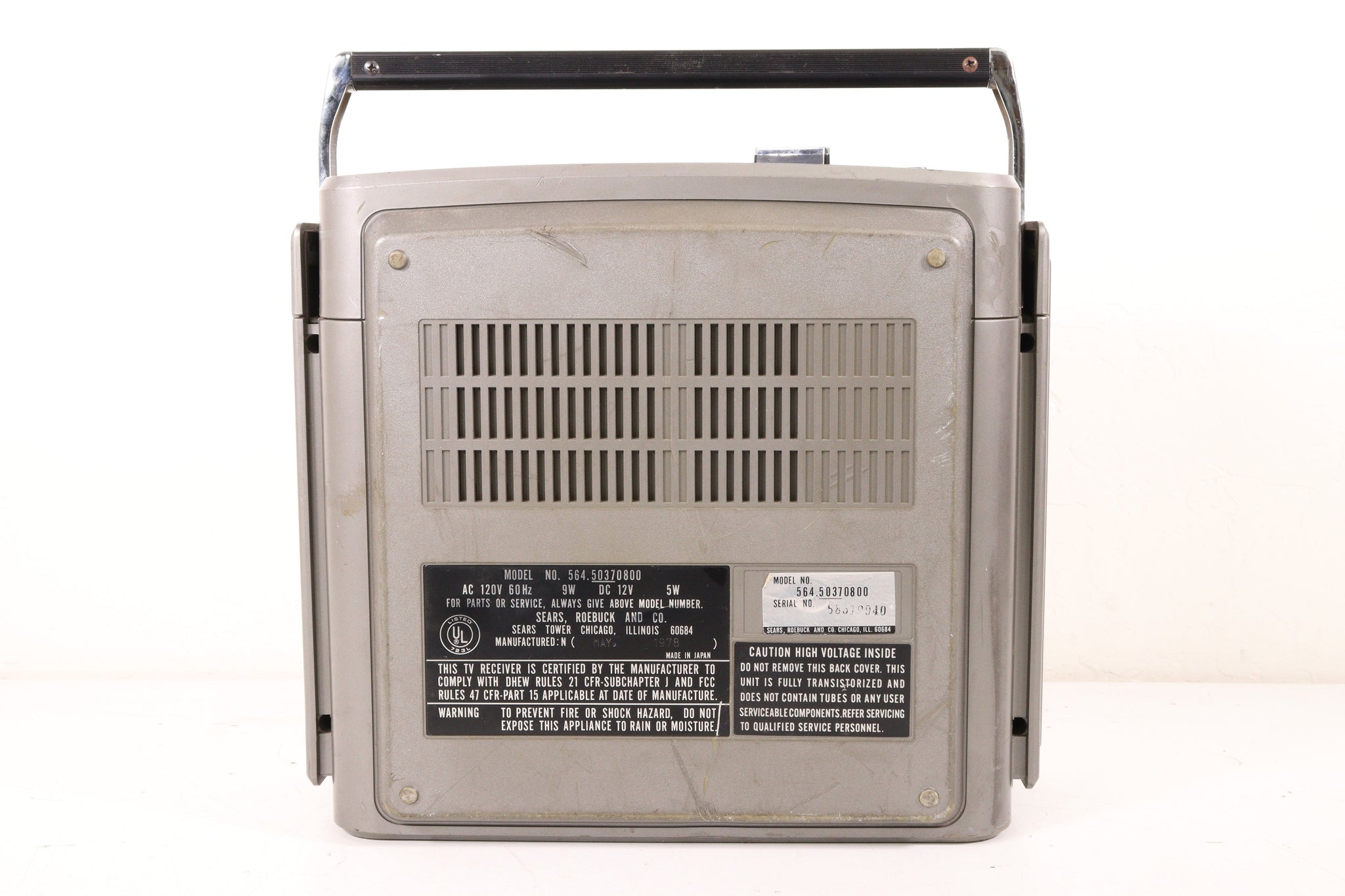 Sears Solid State 564.50370800 Portable Tube TV Go Anywhere 3 Way Powe