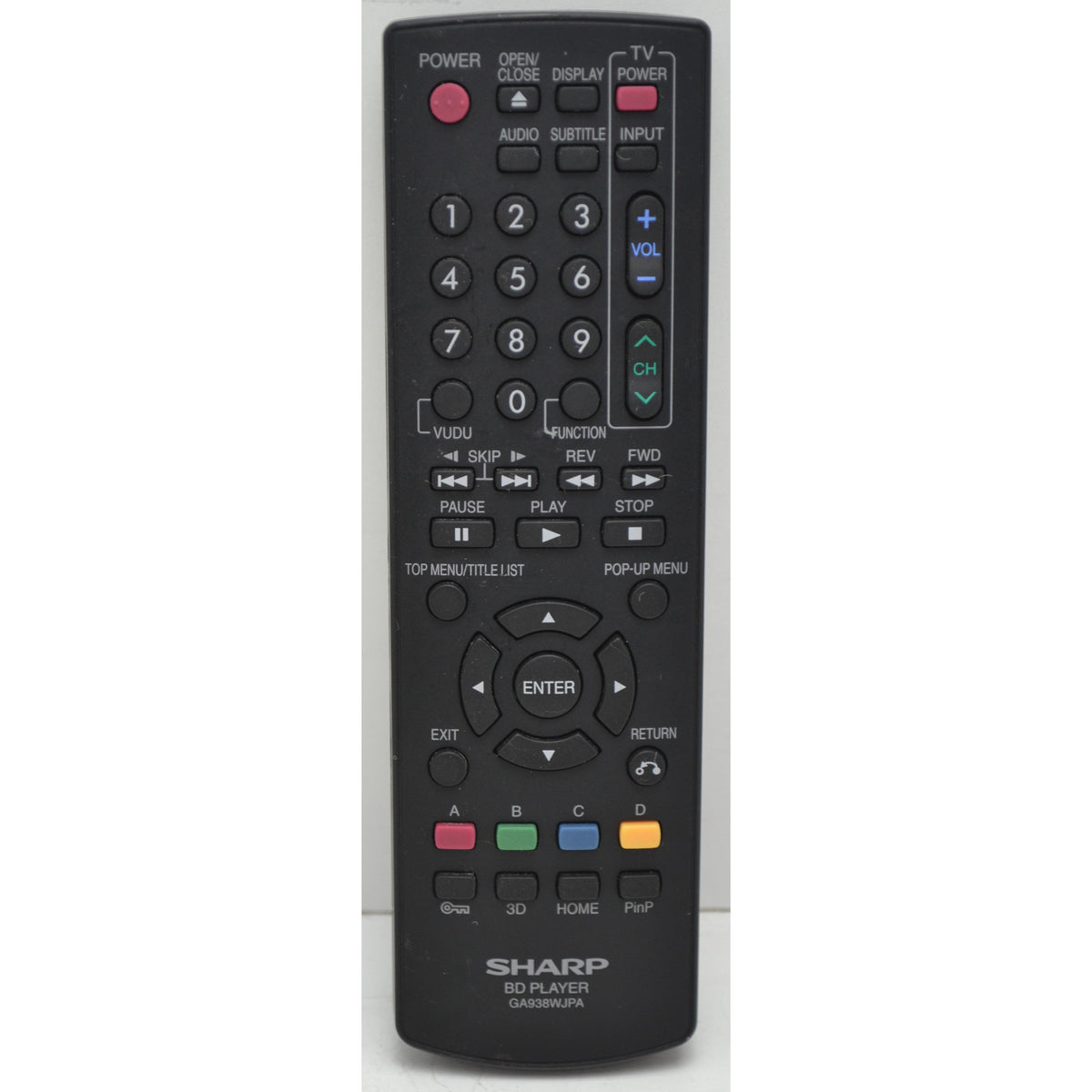Sharp GA938WJPA Blu-Ray Disc Player Remote Control BD-HP25U BD-HP35U ...