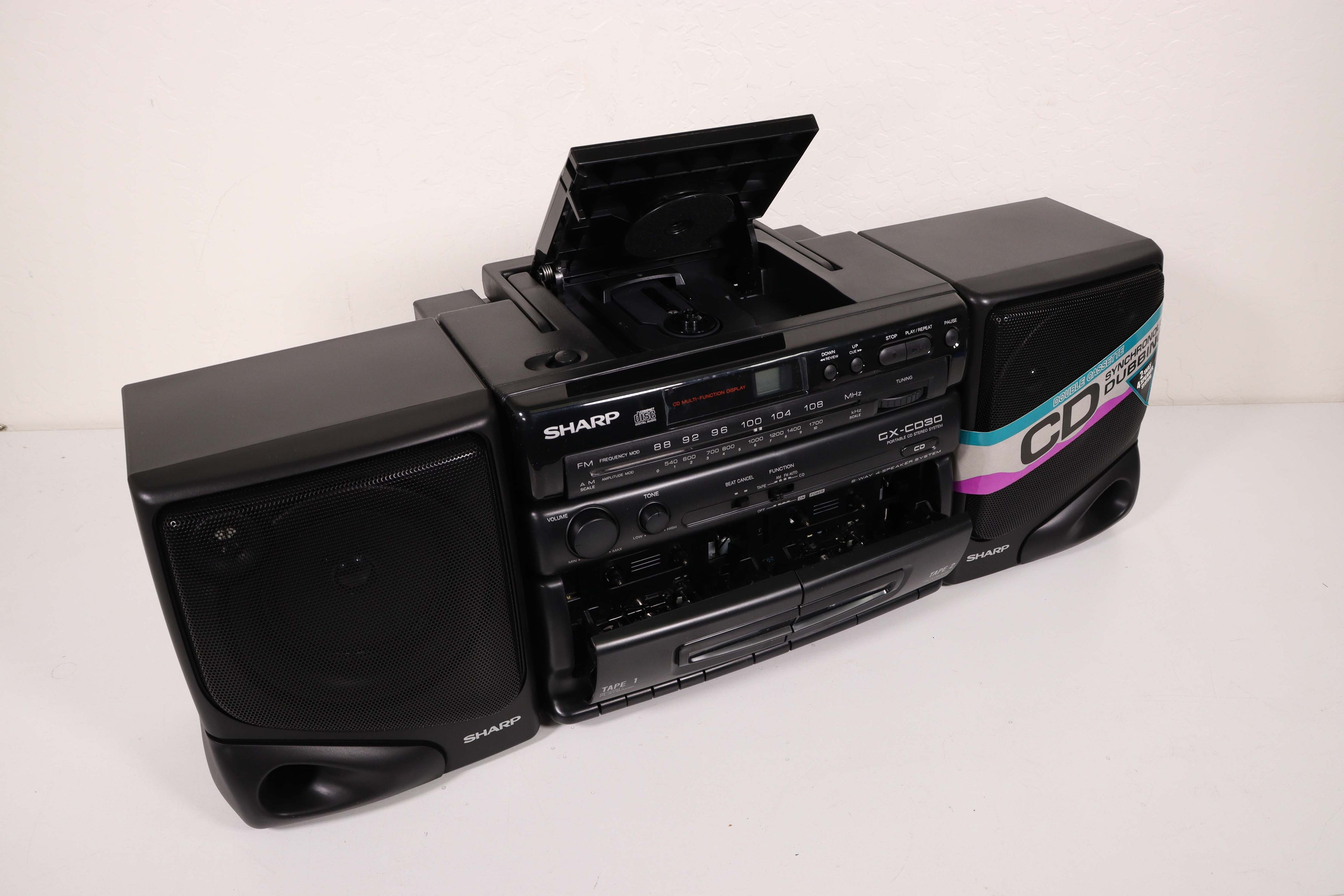 Sharp Portable CD Player Dual Cassette Deck Stereo System GX-CD30 ...