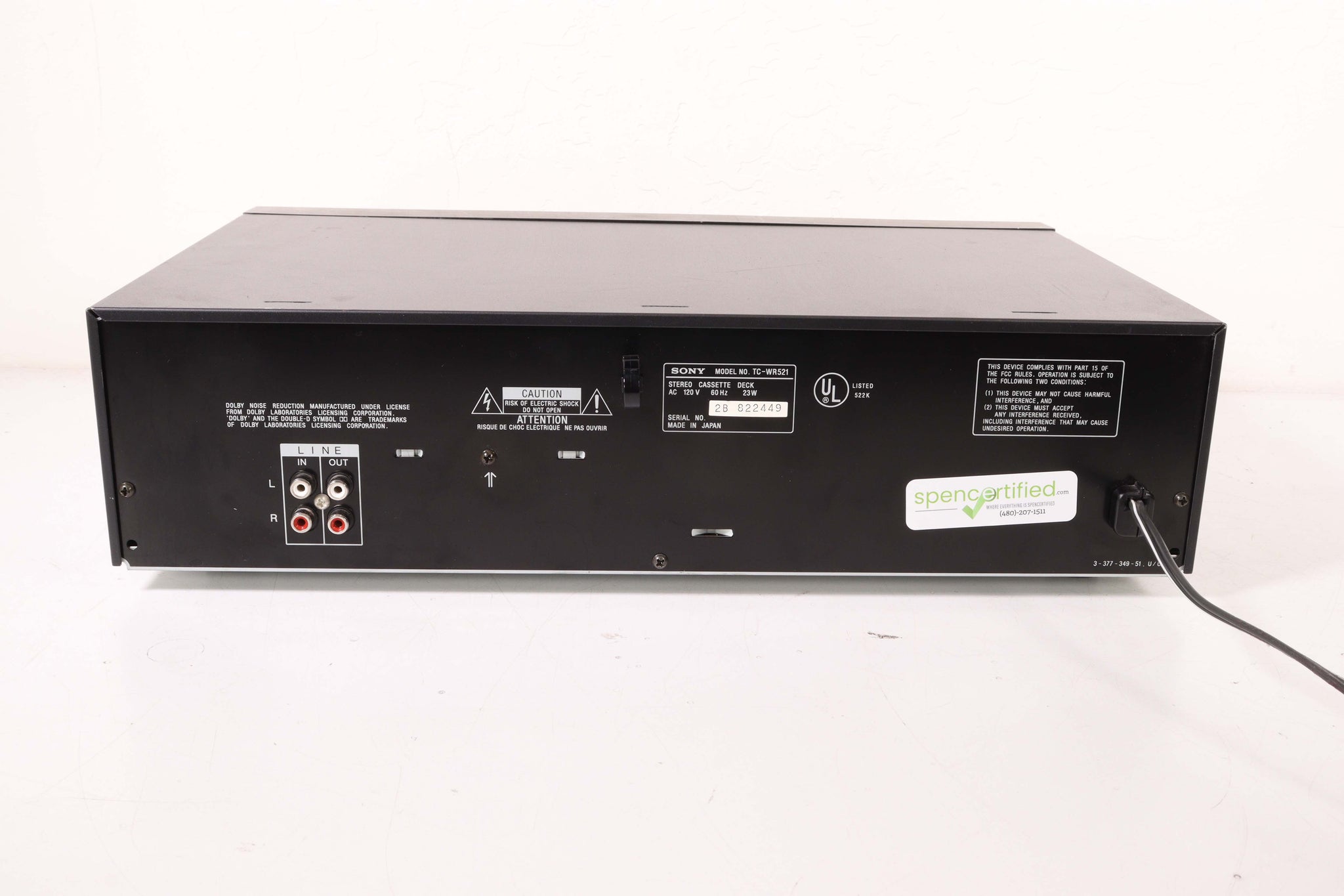 Sony TC-WR521 Stereo Cassette Deck Auto Reverse Dual High Speed Dubbin