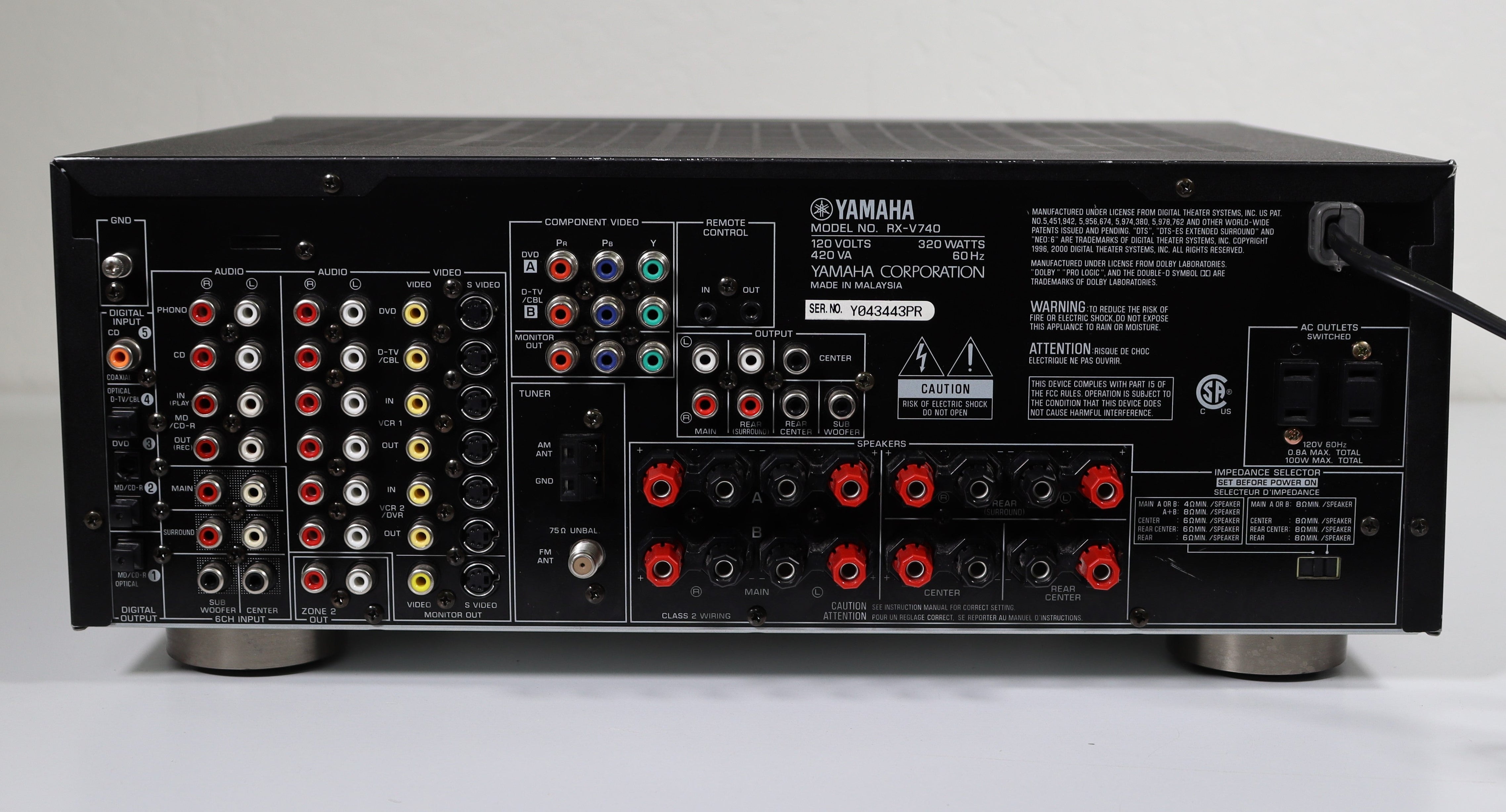 Yamaha RX-V740 Natural Sound AV Receiver Cinema DSP Digital (No Remote ...